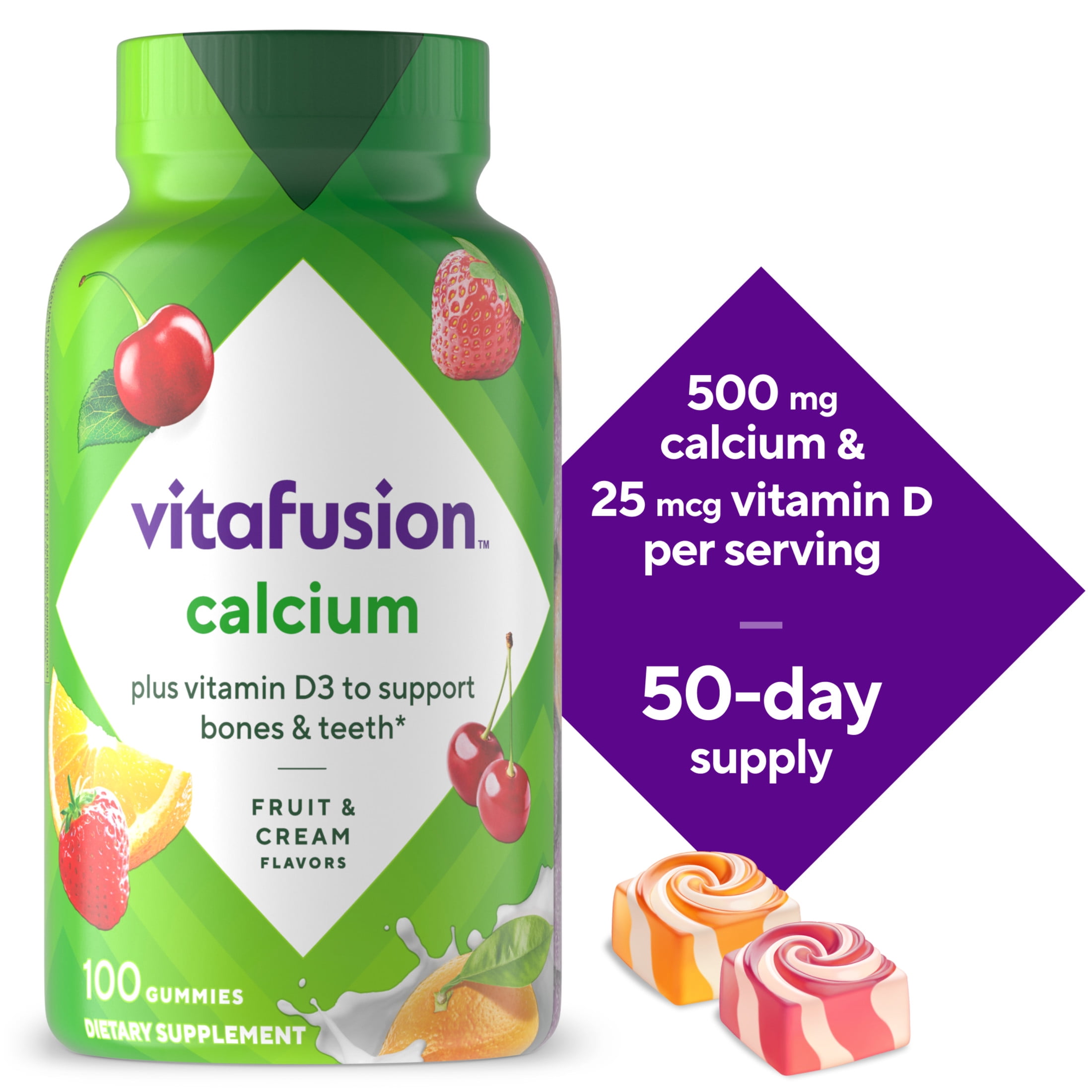 vitafusion Chewable Calcium Gummy Vitamins, Fruit and Cream Flavored ...