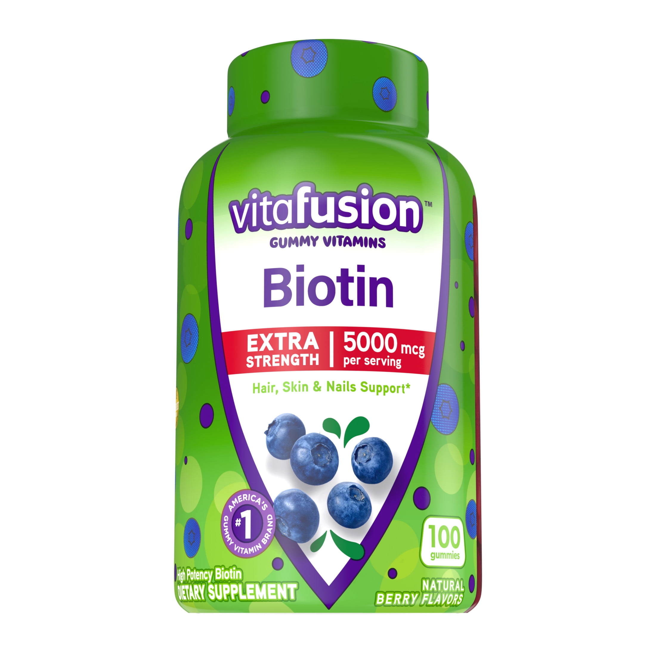 vitafusion Extra Strength Gummy Biotin Vitamins, Blueberry Flavored ...
