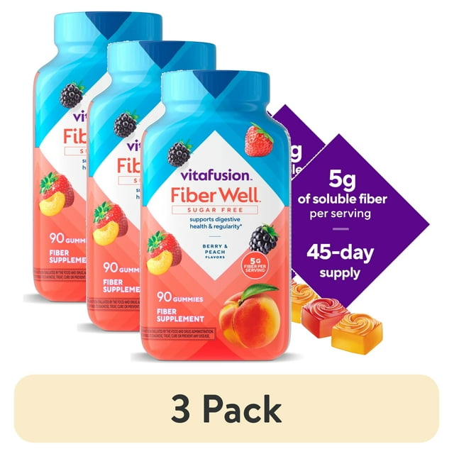 (3 pack) vitafusion Fiber Well Sugar Free Fiber Supplement Gummies ...