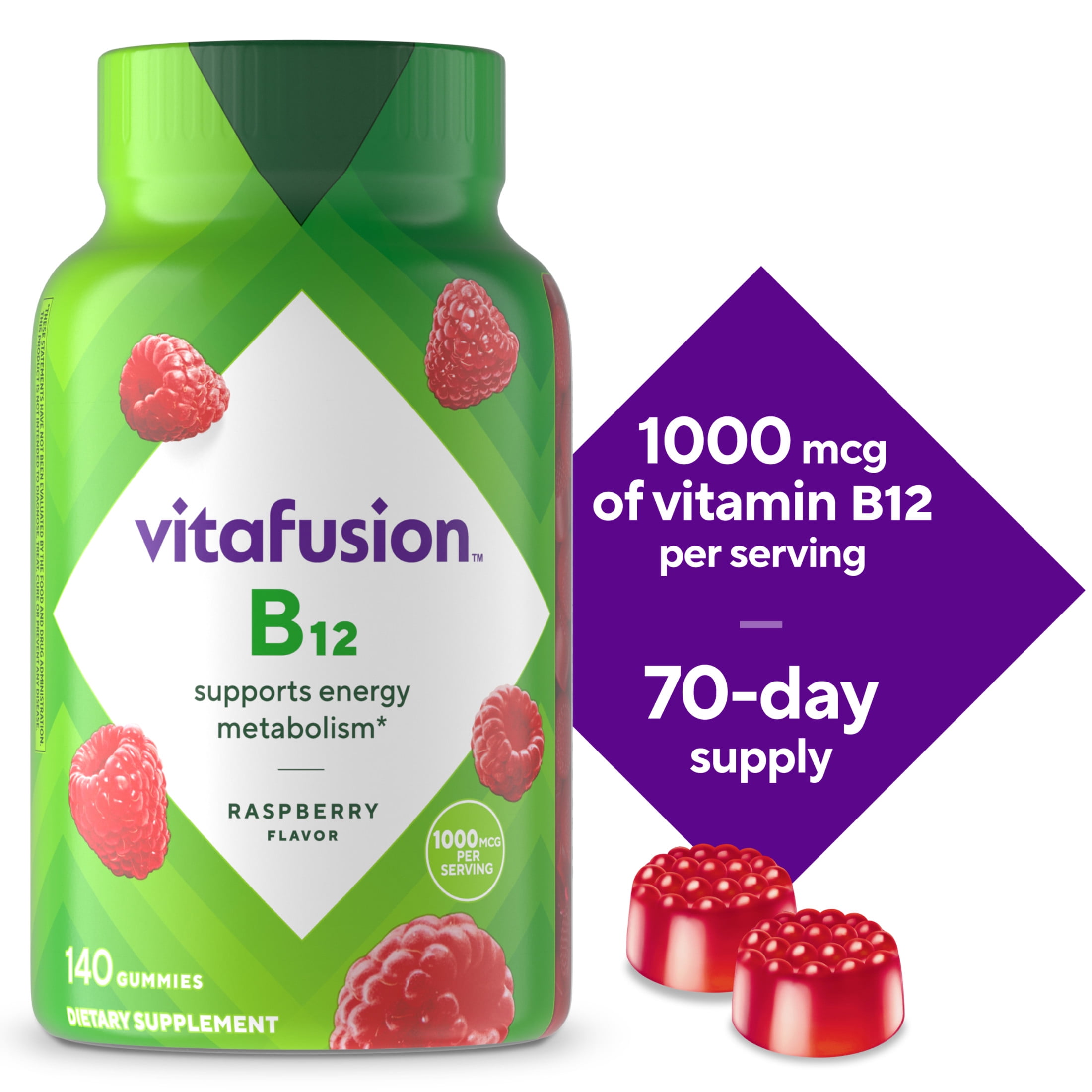 vitafusion Vitamin B12 Gummy Vitamins, Raspberry Flavored, 140 Count ...