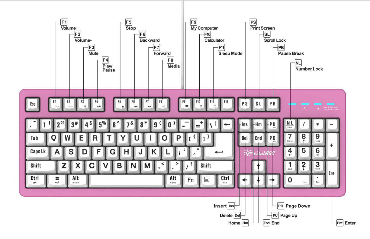 vitalASC 104-Key Full Size Mechanical USB Keyboard, Spill-resistant ...