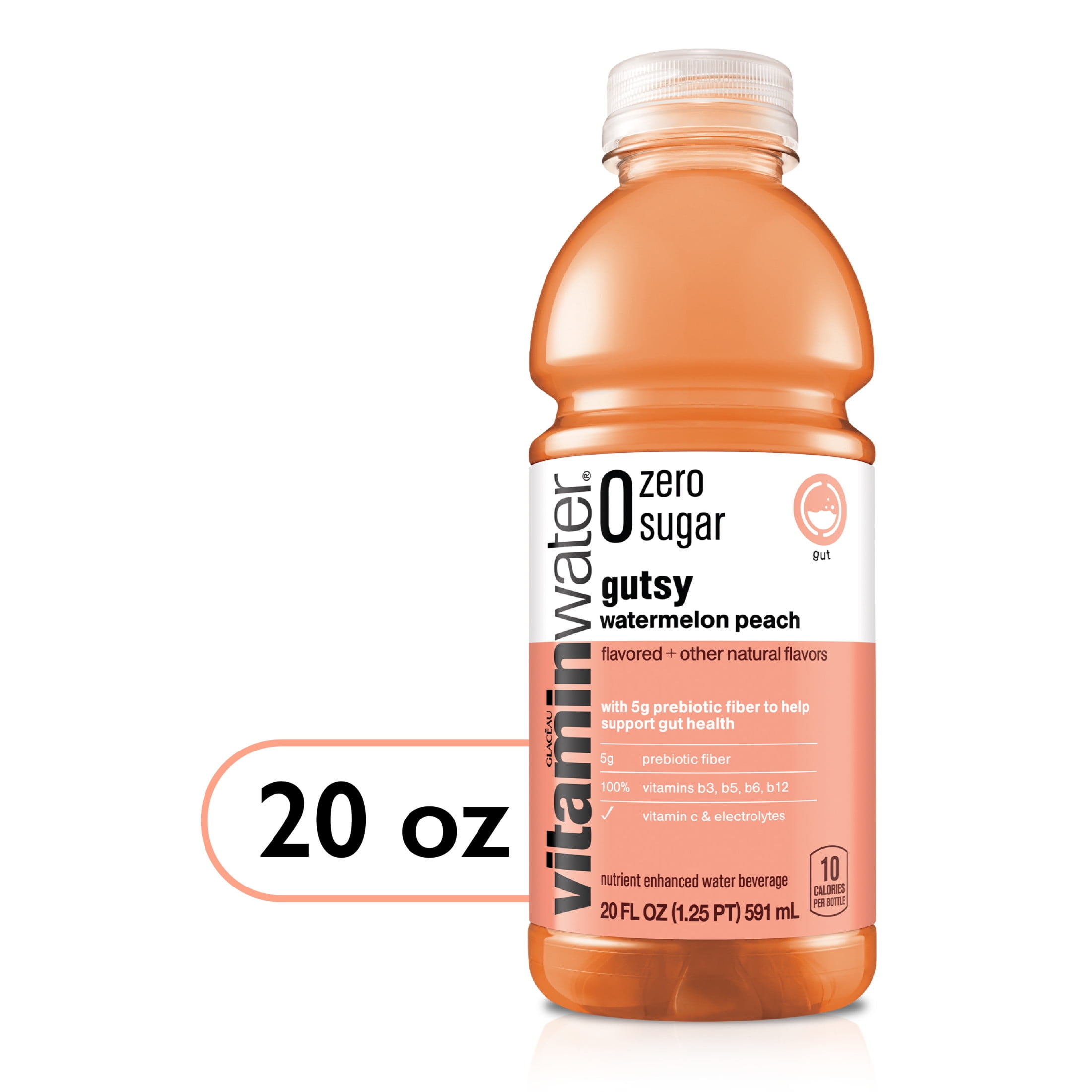 vitaminwater Gutsy Zero Sugar Watermelon Peach Flavored Water Beverage, 20 fl oz Bottle ...