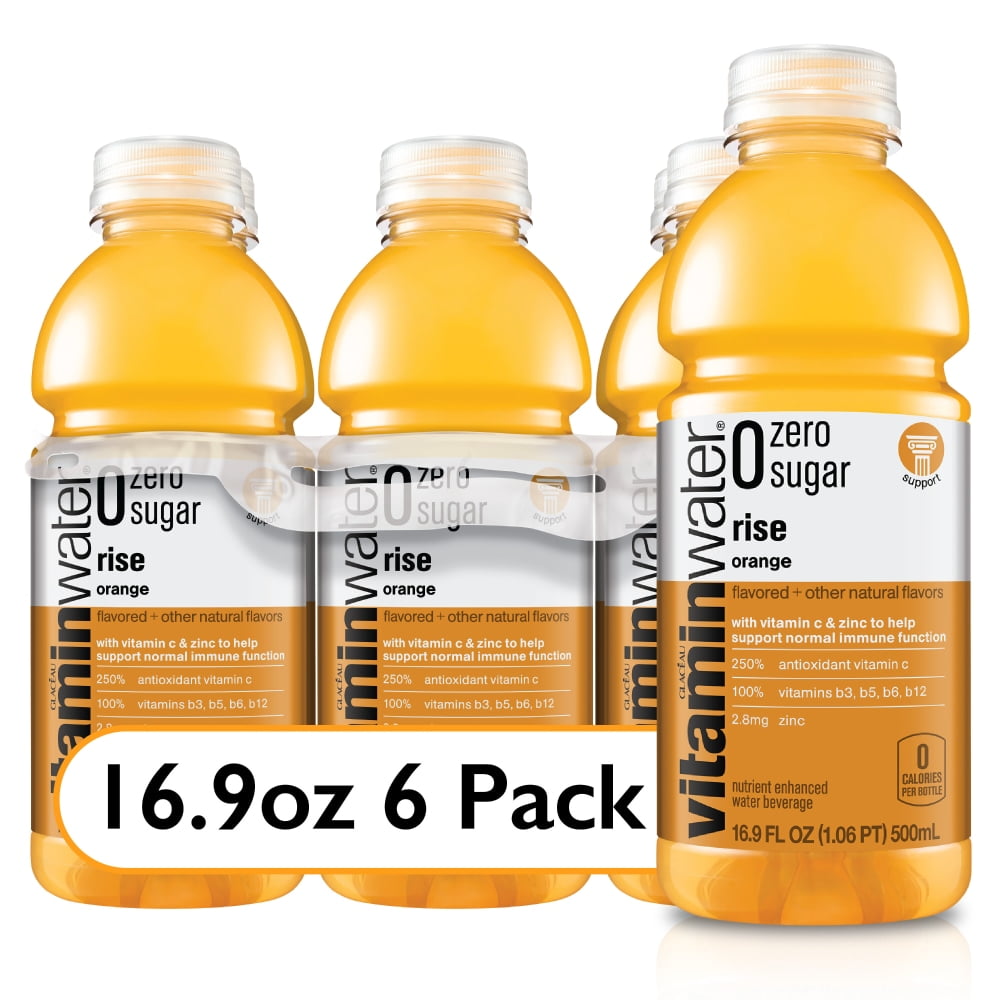 vitaminwater Zero Sugar Rise, Orange Flavored Water Beverage, 6 Bottles ...