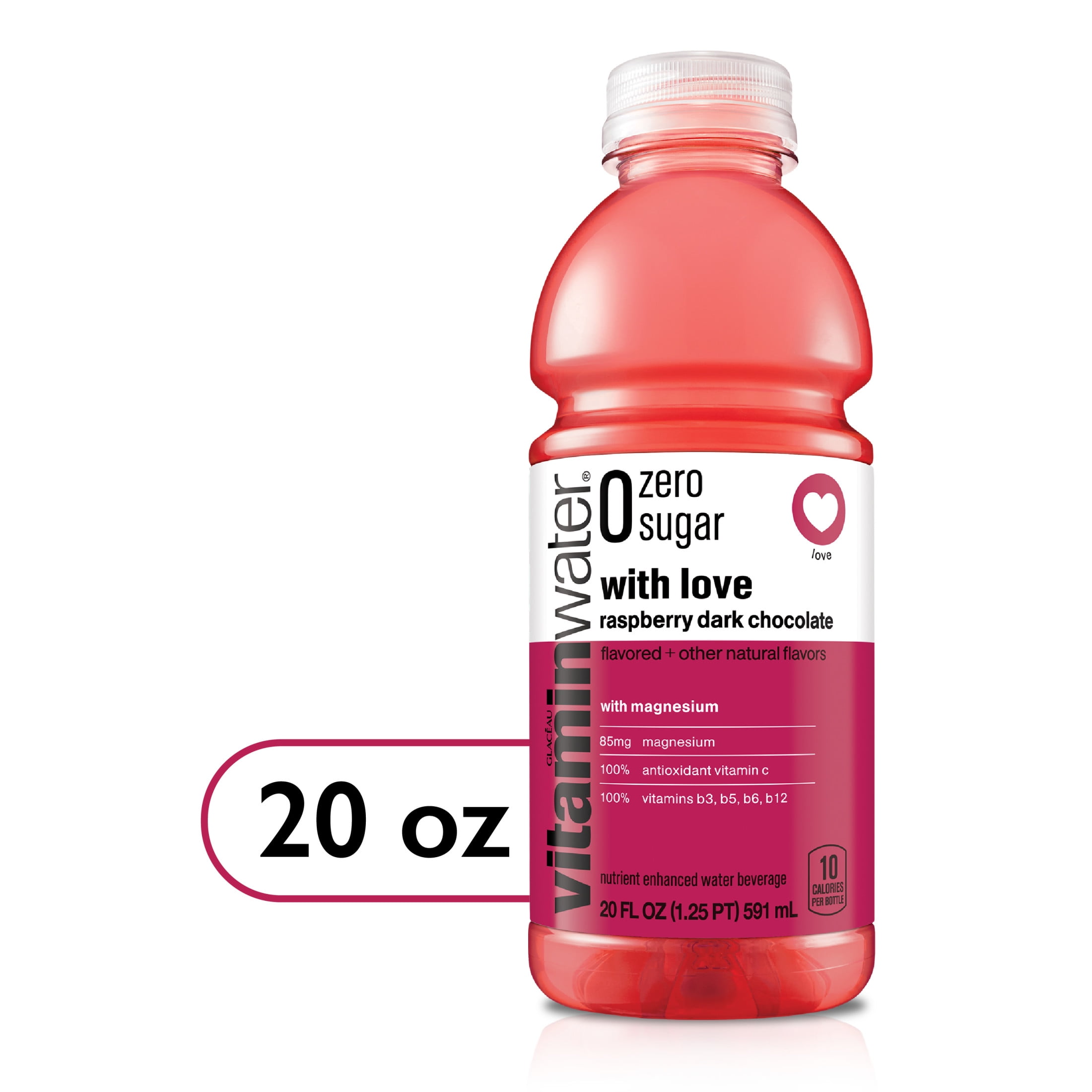 Vitaminwater Zero Sugar with Love, Nutrient Enhanced Water, Raspberry Dark Chocolate, 20 fl oz ...