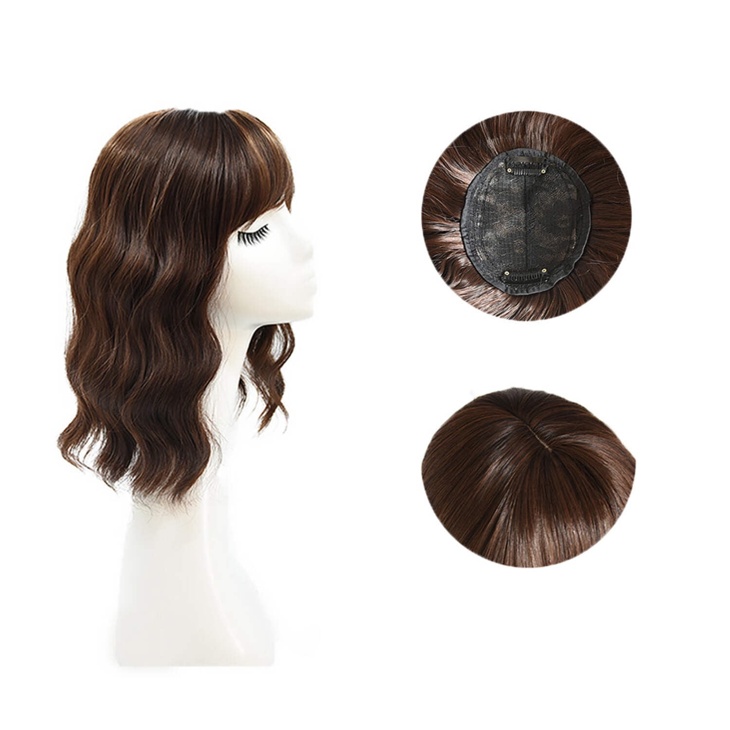 viviaBella Dark Brown Loose Water Wavy Hairpiece Clip in Fluffy Topper ...