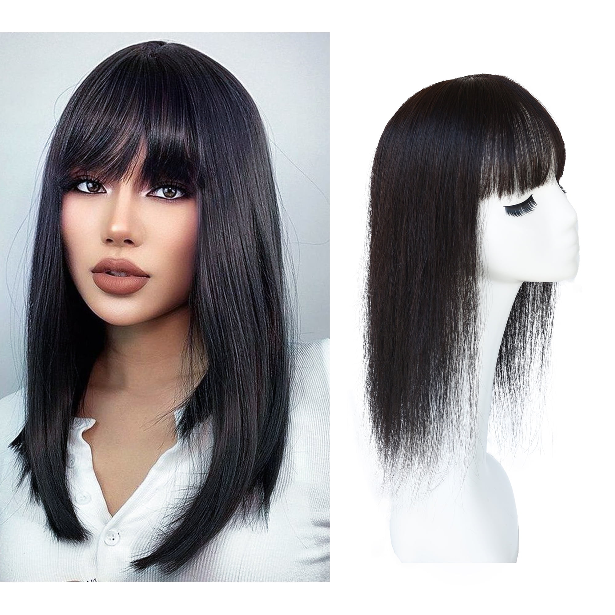 viviaBella Human Hair Topper - 5.1" x 5.1" Clip-In & Seamless Solution ...