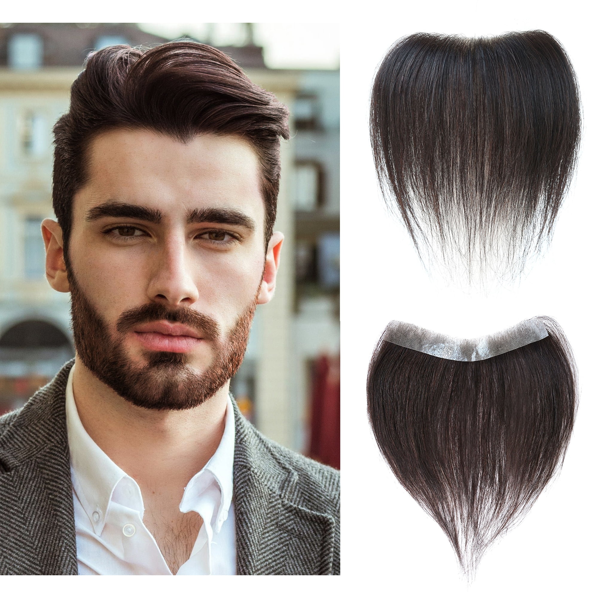 viviabella Frontal Hairpiece for men Dark Brown Hair Extension Hairline ...