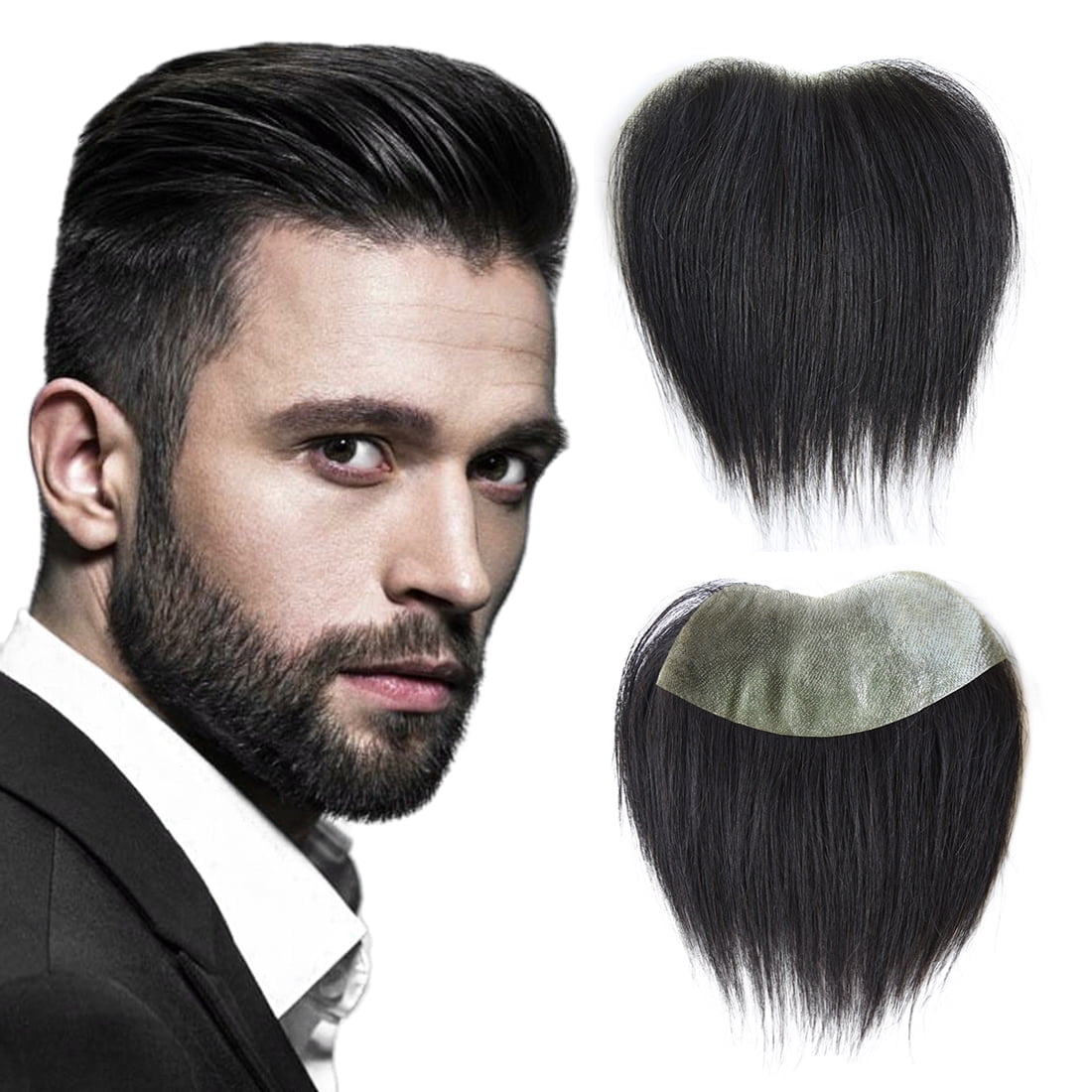 viviaBella Men's Frontal Hairpiece, Natural Black, 100% Human Hair ...