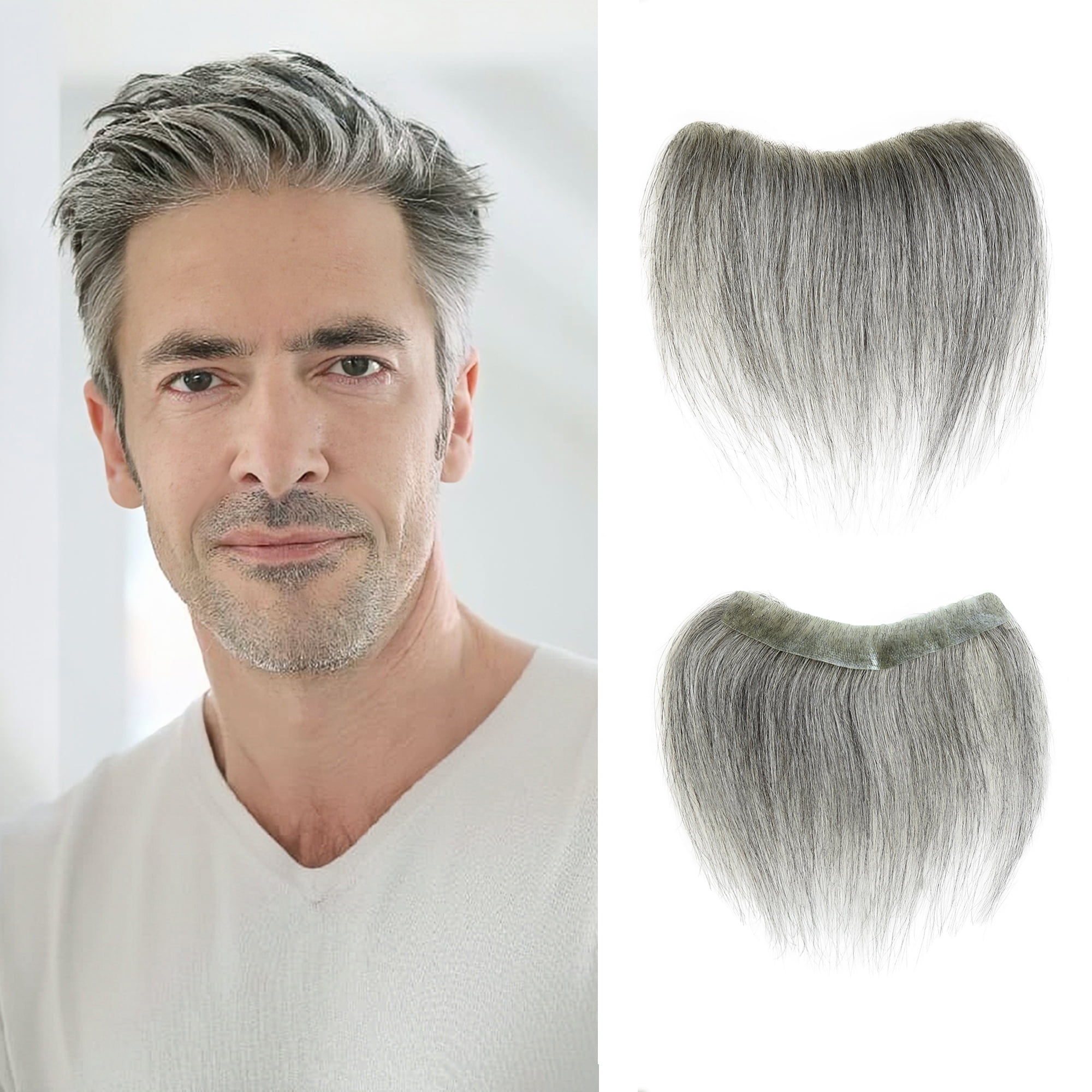 viviaBella Men's Hairpiece, Pepper and Salt Human Hair Extension ...