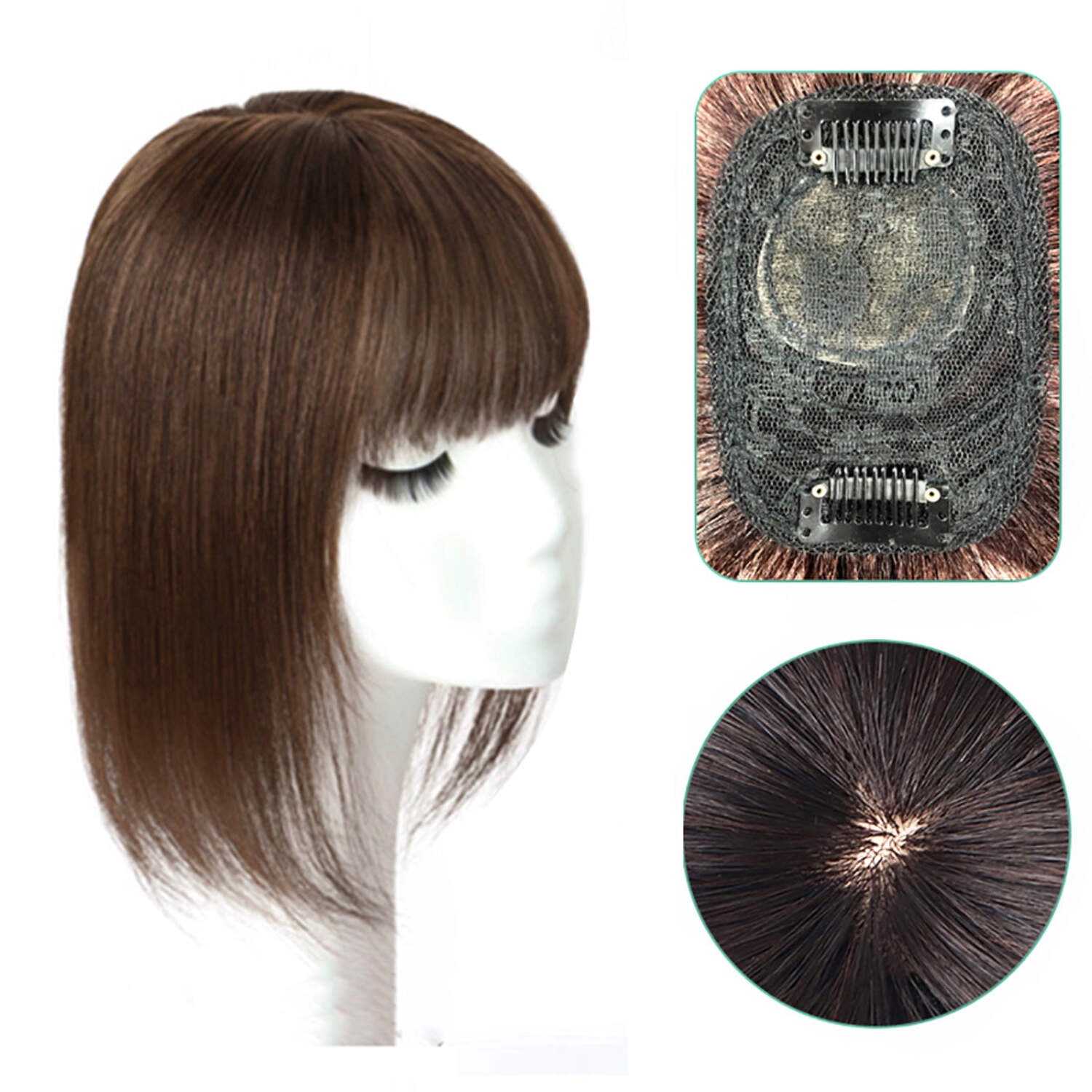 viviabella Hair Toppers for Women Clip in Human Hair Pieces With Bangs ...