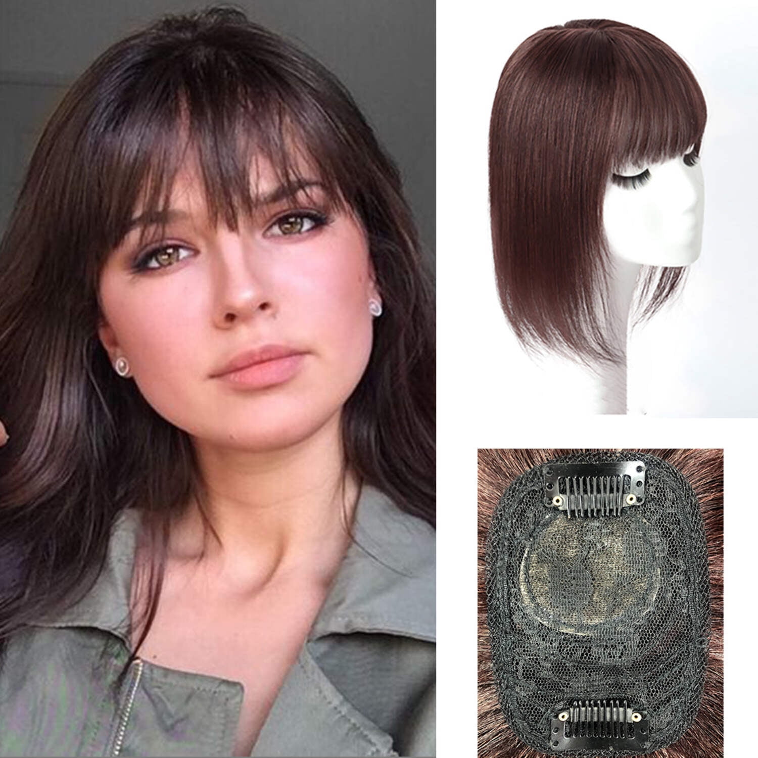 viviabella Hair Toppers for Women Clip in Human Hair Pieces With Bangs ...