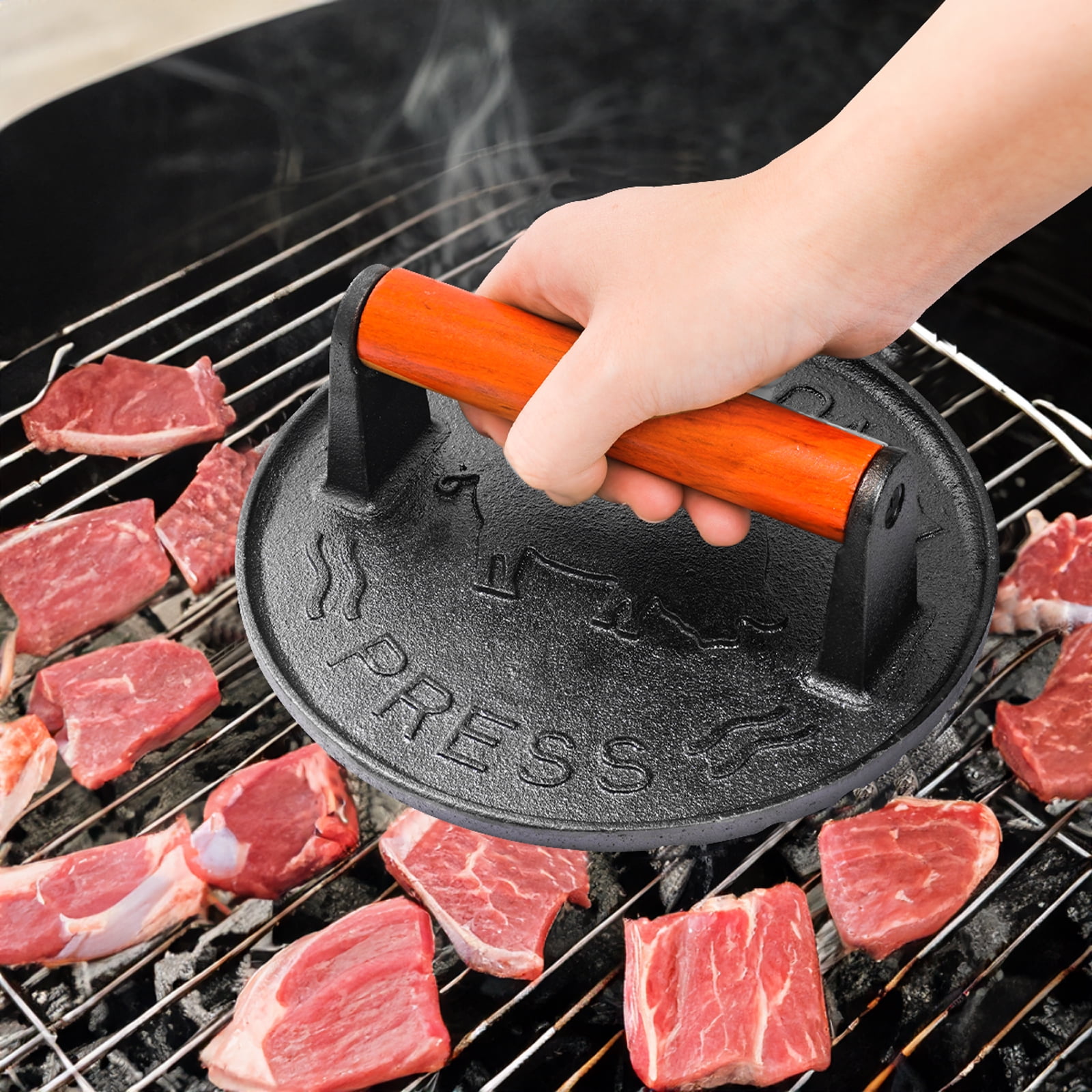 vivicreate Bacon Press Heavy Duty Cast Iron Material Wooden Handle ...