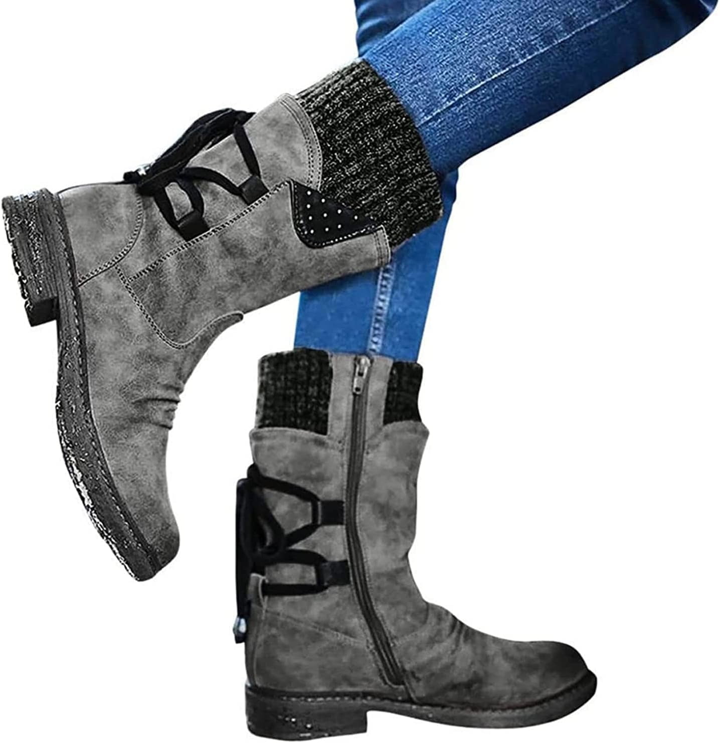 vljsfkh Women's Winter Low Barrel Orthotic Bow Support Wool Warm Boots ...