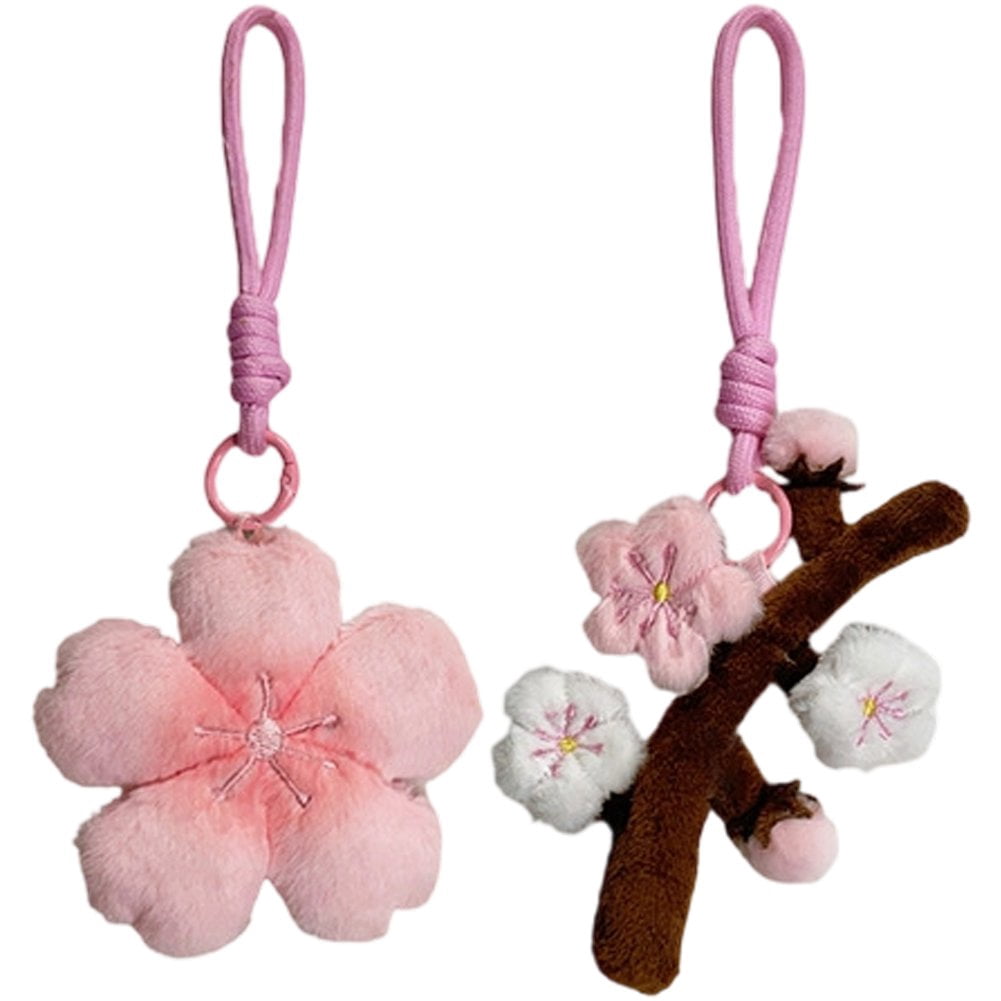 vlrwzc 2-Piece Plush Cherry Blossom Keychain Set, Pink Flower and ...