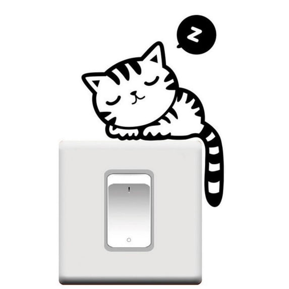 vlrwzc Switch Panel Sticker Removable Cute Lovely Black Cat Switch Wall ...