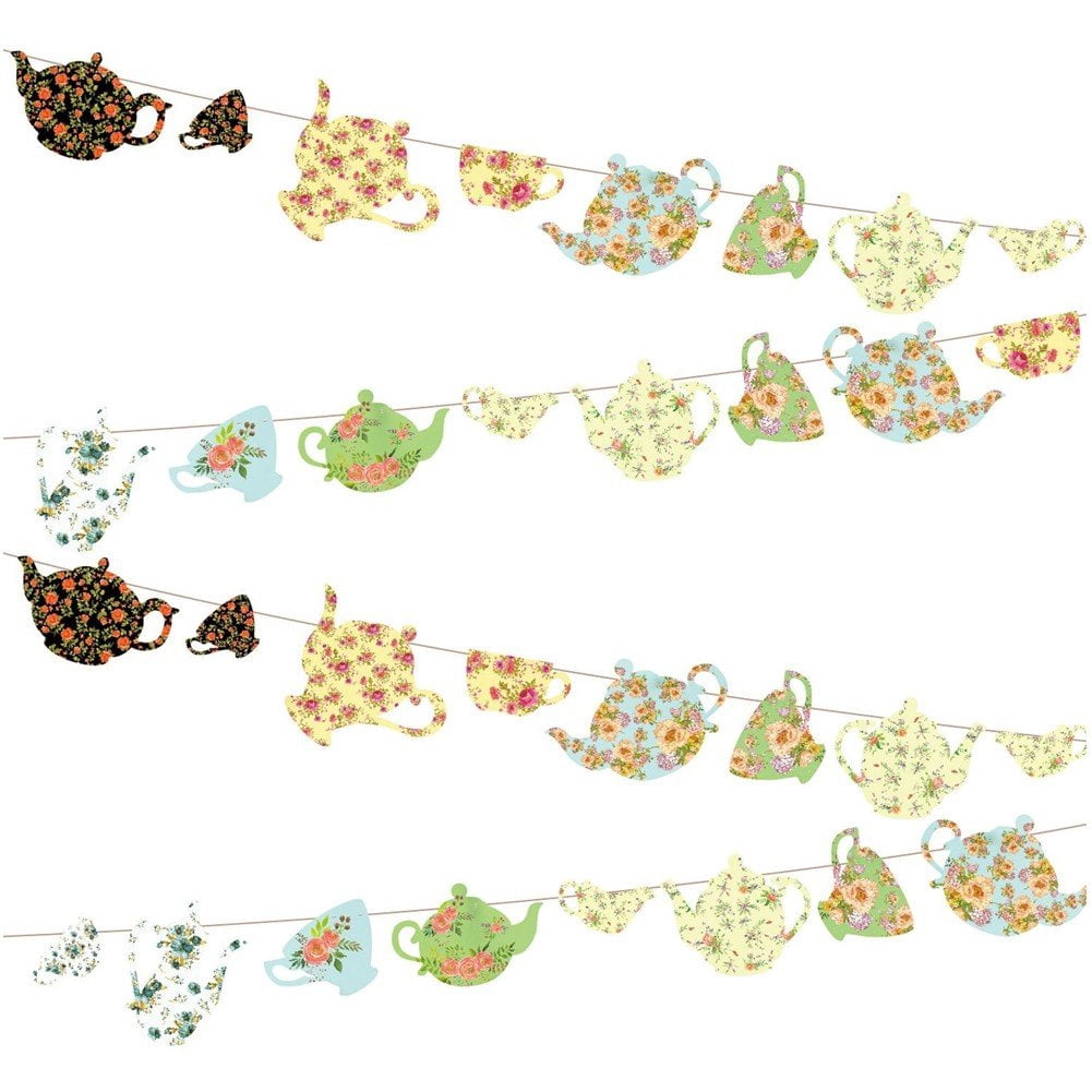 vlrwzc Tea Party Paper Banner Hanging Teapot Banner Pre-Strung Garden ...