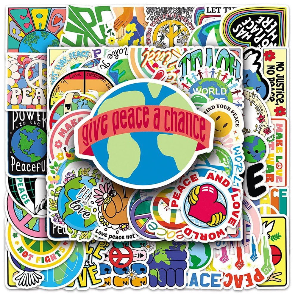 vlrwzc World Peace Stickers, 50 Pcs Waterproof Vinyl Love Peace Decals ...