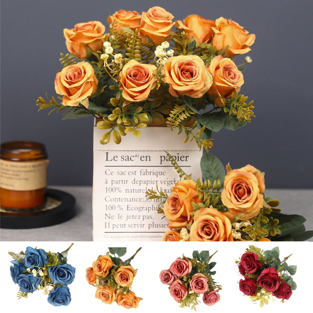 vnanda 7-head Small Roses Artificial Silk Fake Flowers Leaf Rose ...
