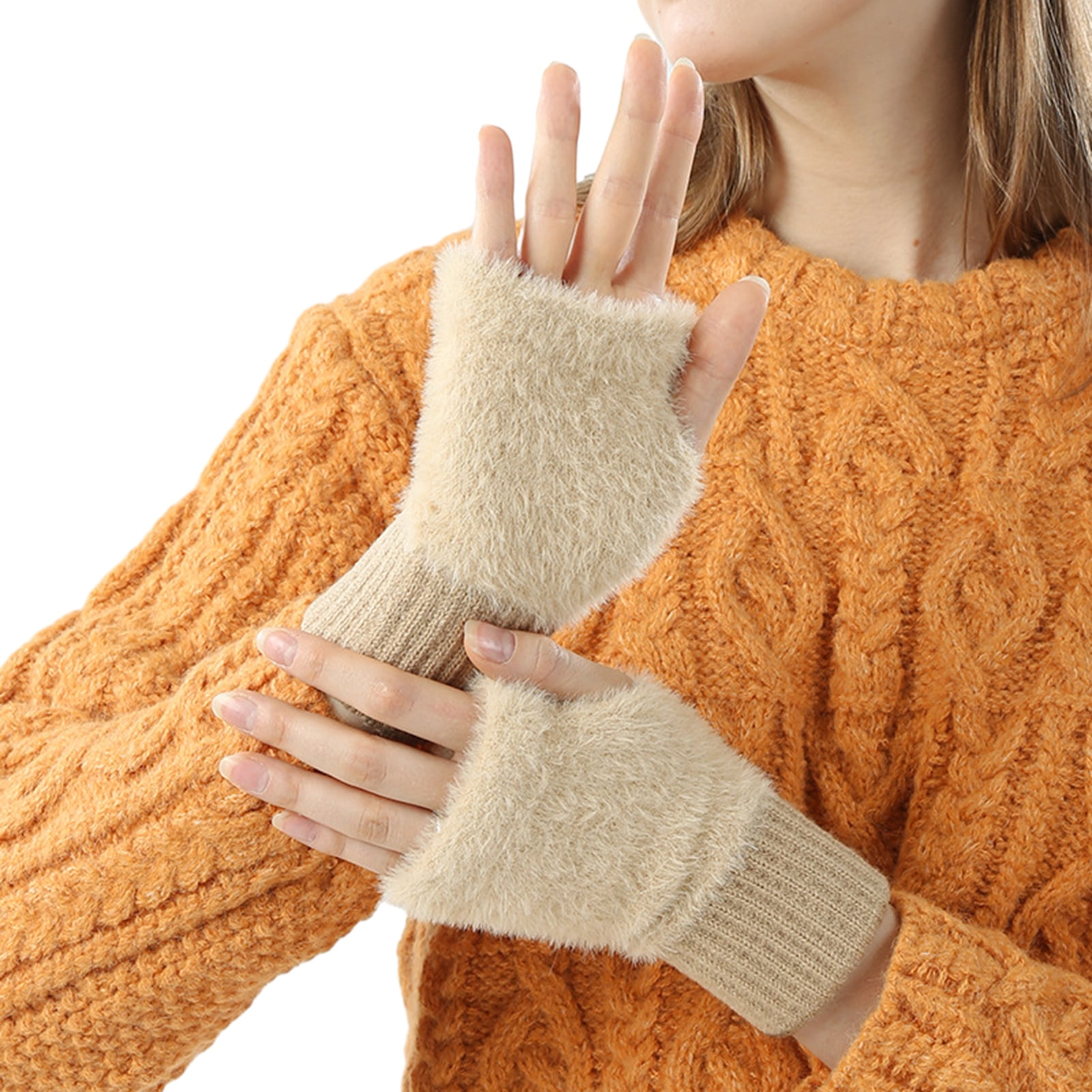 vnanda Comfortable Winter Gloves Women Winter Solid Color Plush Warm ...
