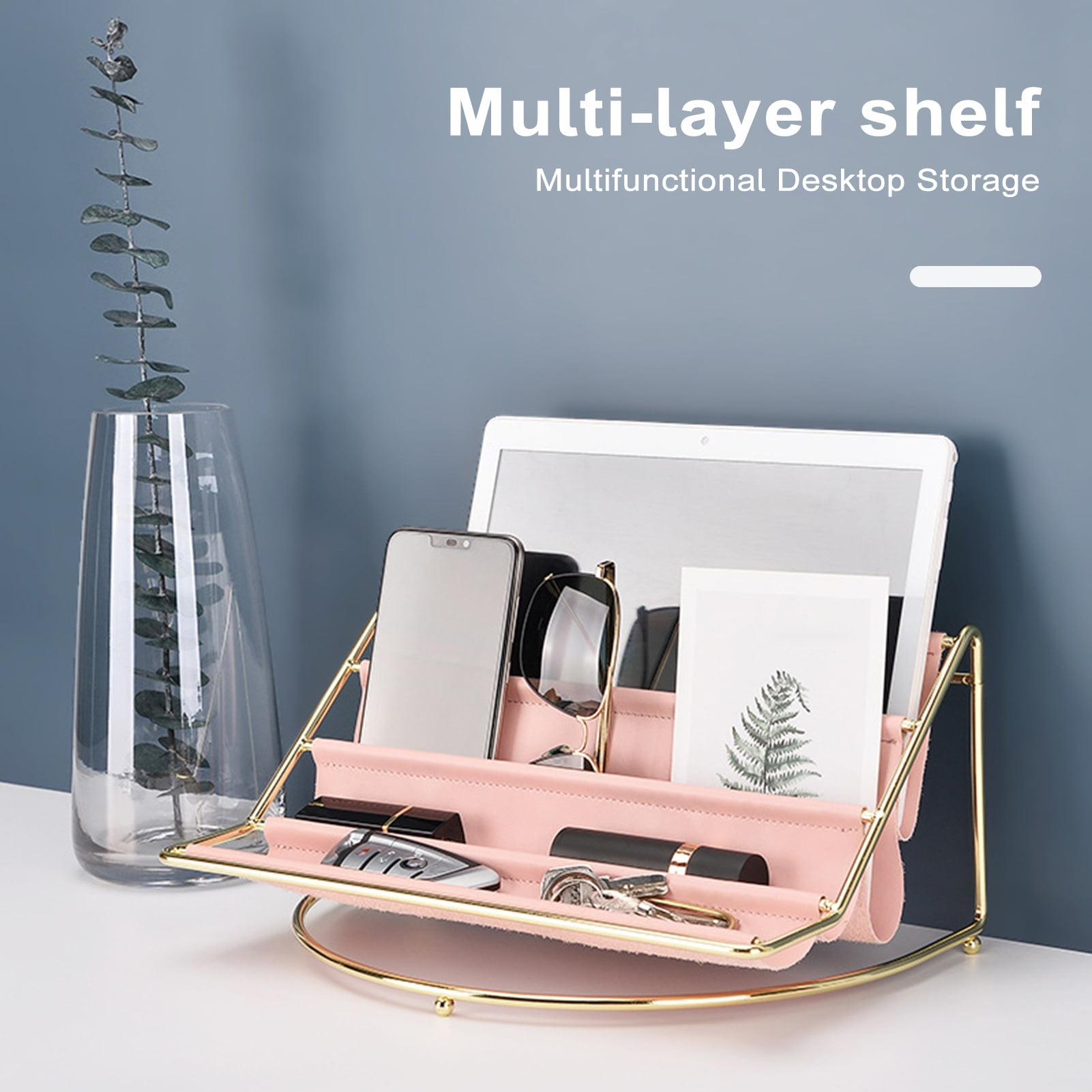 vnanda Desk Organizer Table Remote Holder Makeup Storage Rack Tray Faux ...