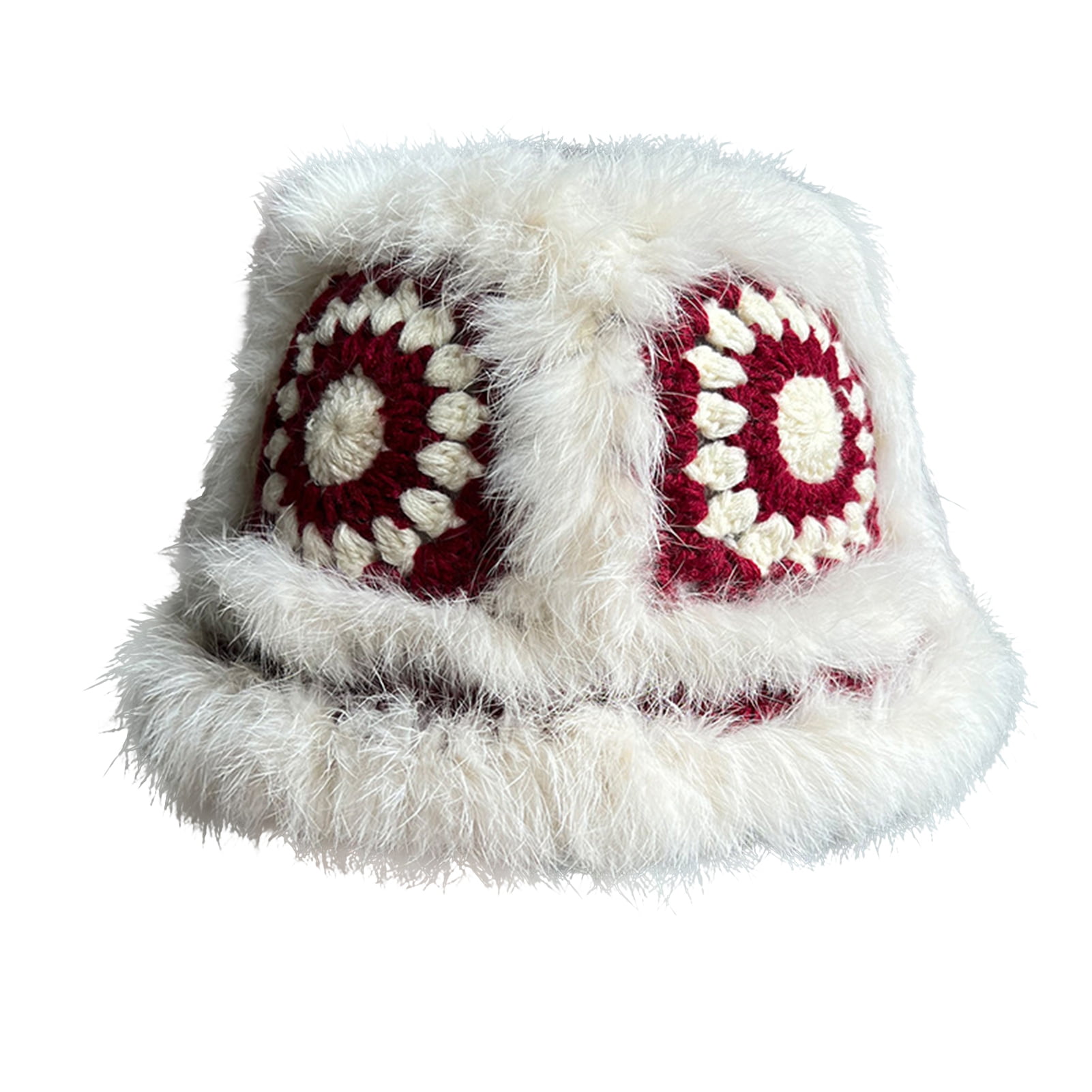 vnanda Faux Rabbit Fur Hat Women's Handmade Knit Plush Hat with Tiger ...