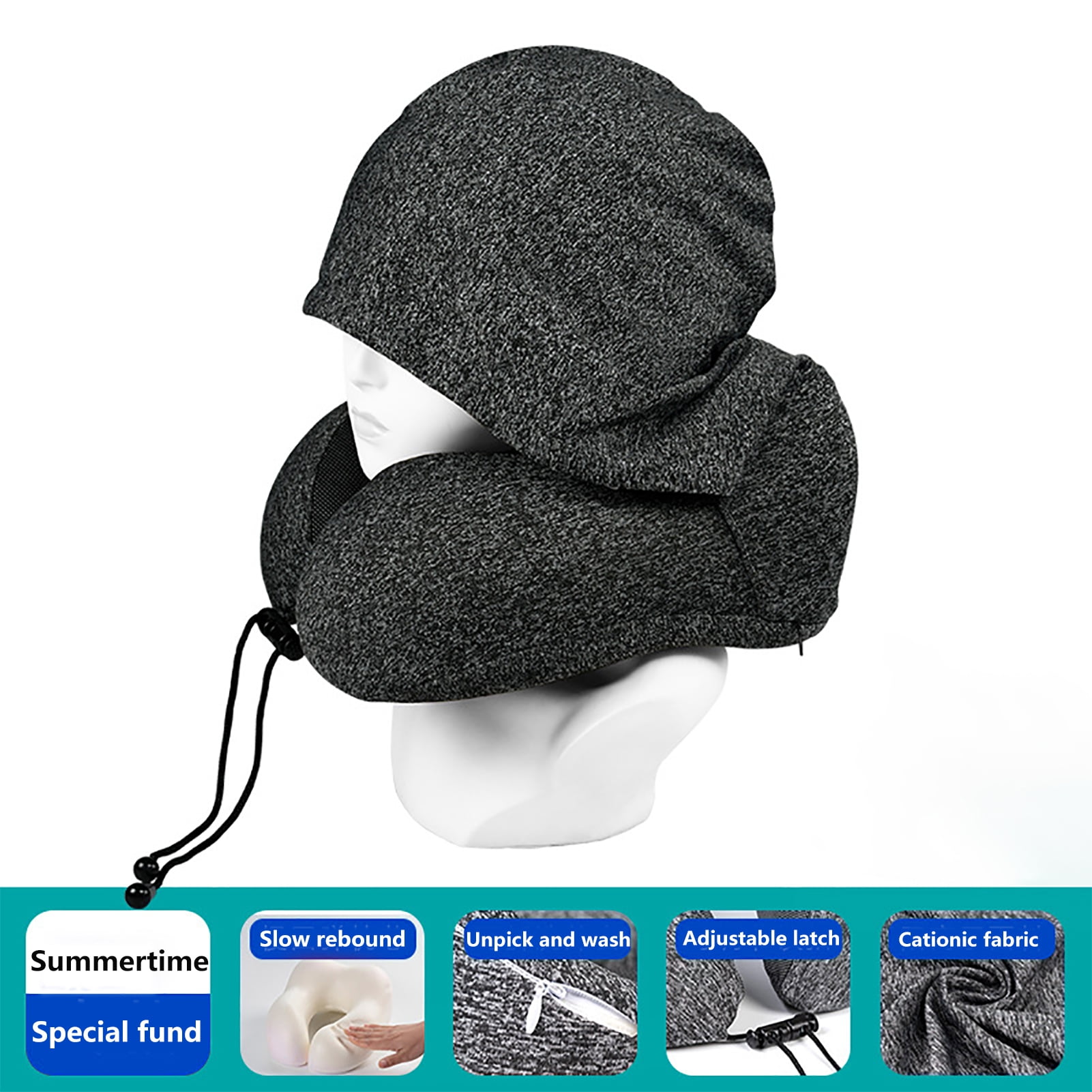 vnanda Hooded U-shaped Pillow U-shaped Pillow with Removable Hood ...