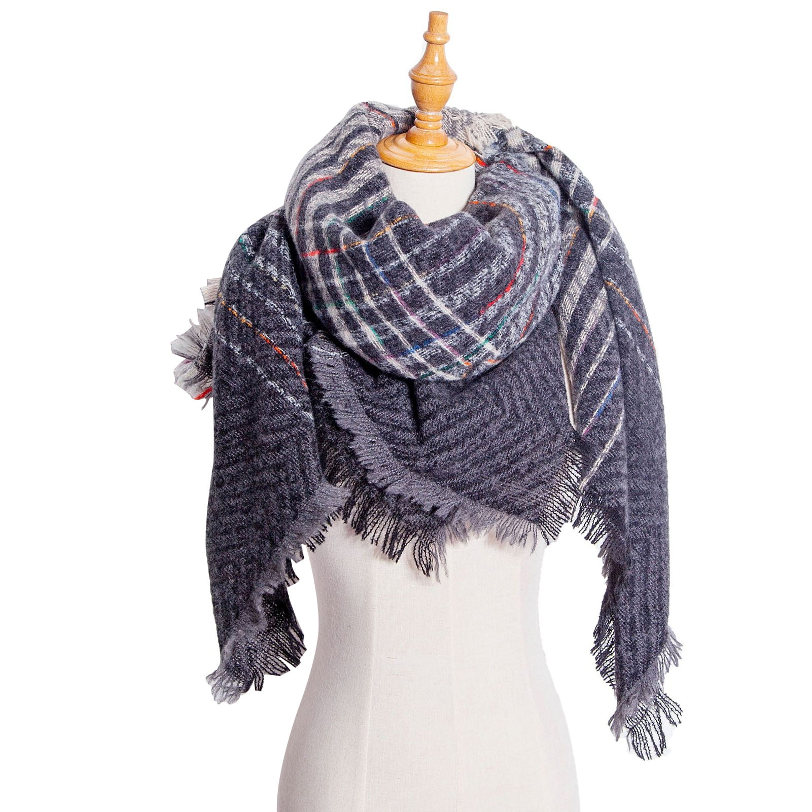vnanda Shawl Scarf Women Fall Winter Scarf Large Wide Fringe Plaid ...