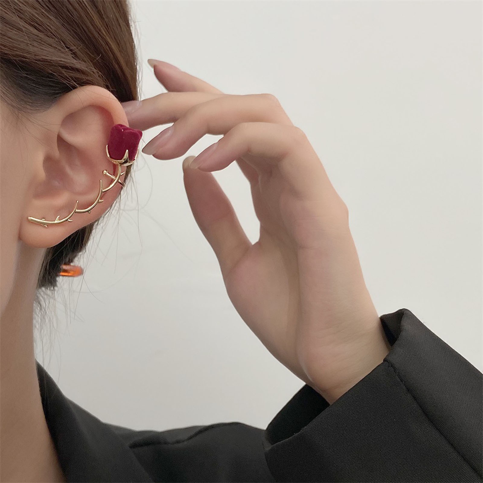 vnanda Thorn Rose Ear Cuff Thorn Rose Flower Ear Cuff Non-piercing Comfortable Clip-on Earring ...