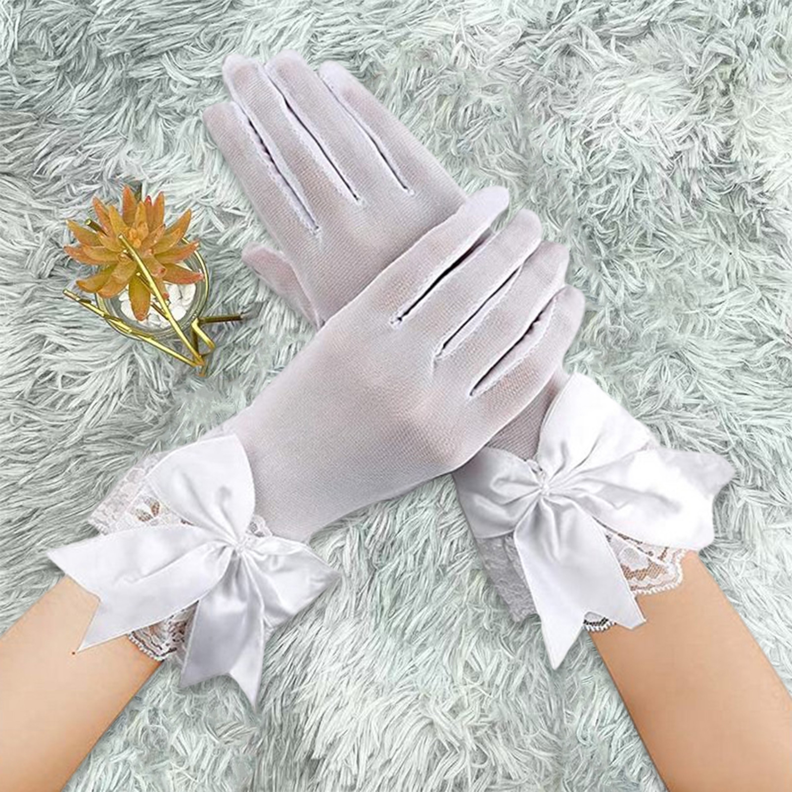 vnanda Women Lace Gloves Women's Bridal Wedding Gloves with Bowknot ...