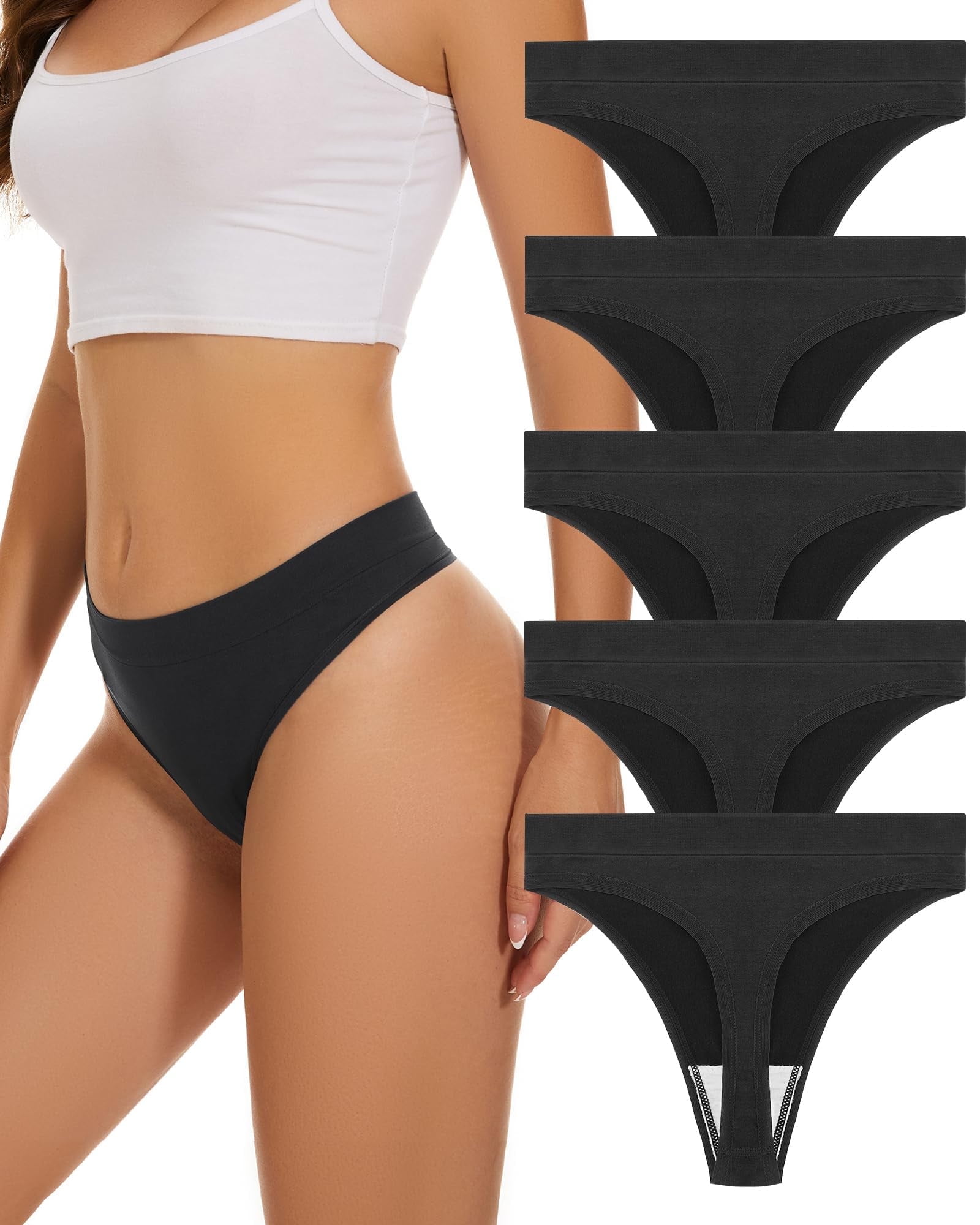 voenxe High Waisted Seamless Women Underwear Thong,No Show Lady Breathable Tanga Panty,5Pack,XS ...