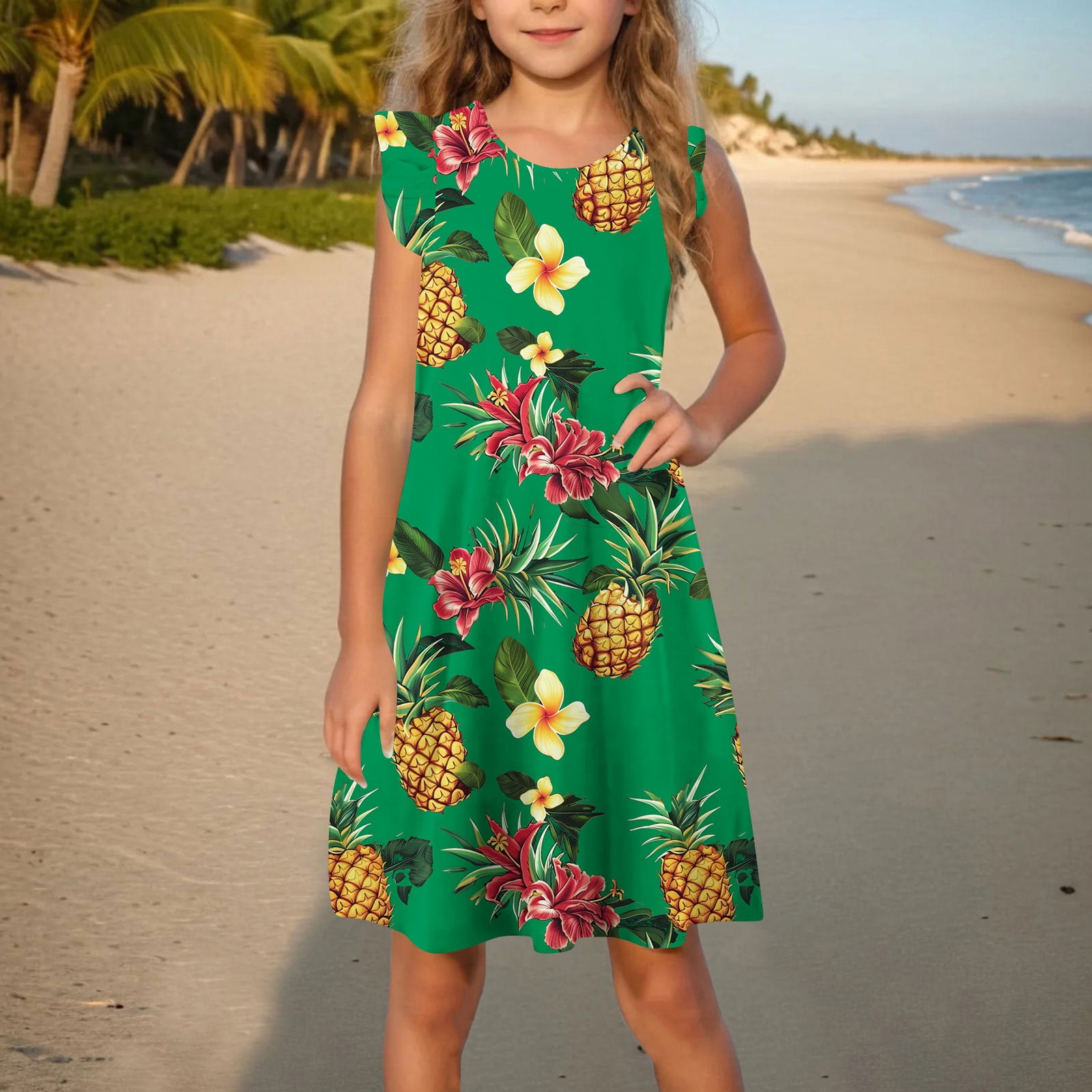 vokkrv Girls Summer Dress Tween Flutter Sleeve High Low Formal Dresses for Wedding Party Green A ...