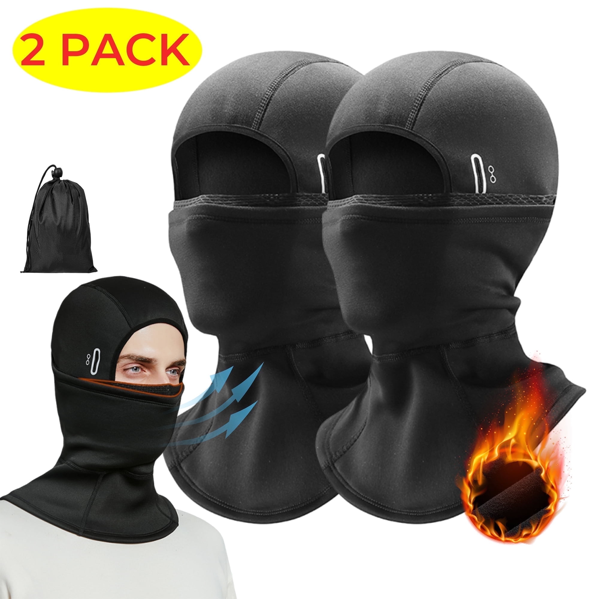 voofly 2 Pack Ski Mask For Men Black Balaclava Ski Mask for Men Face ...