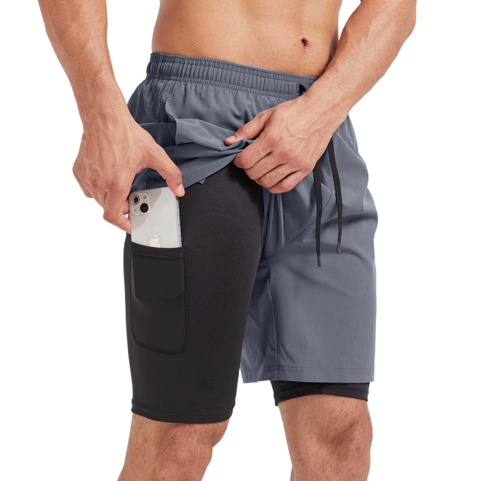 voofly Men Workout Shorts Lightweight 2 in 1 Design Running Gym Shorts ...