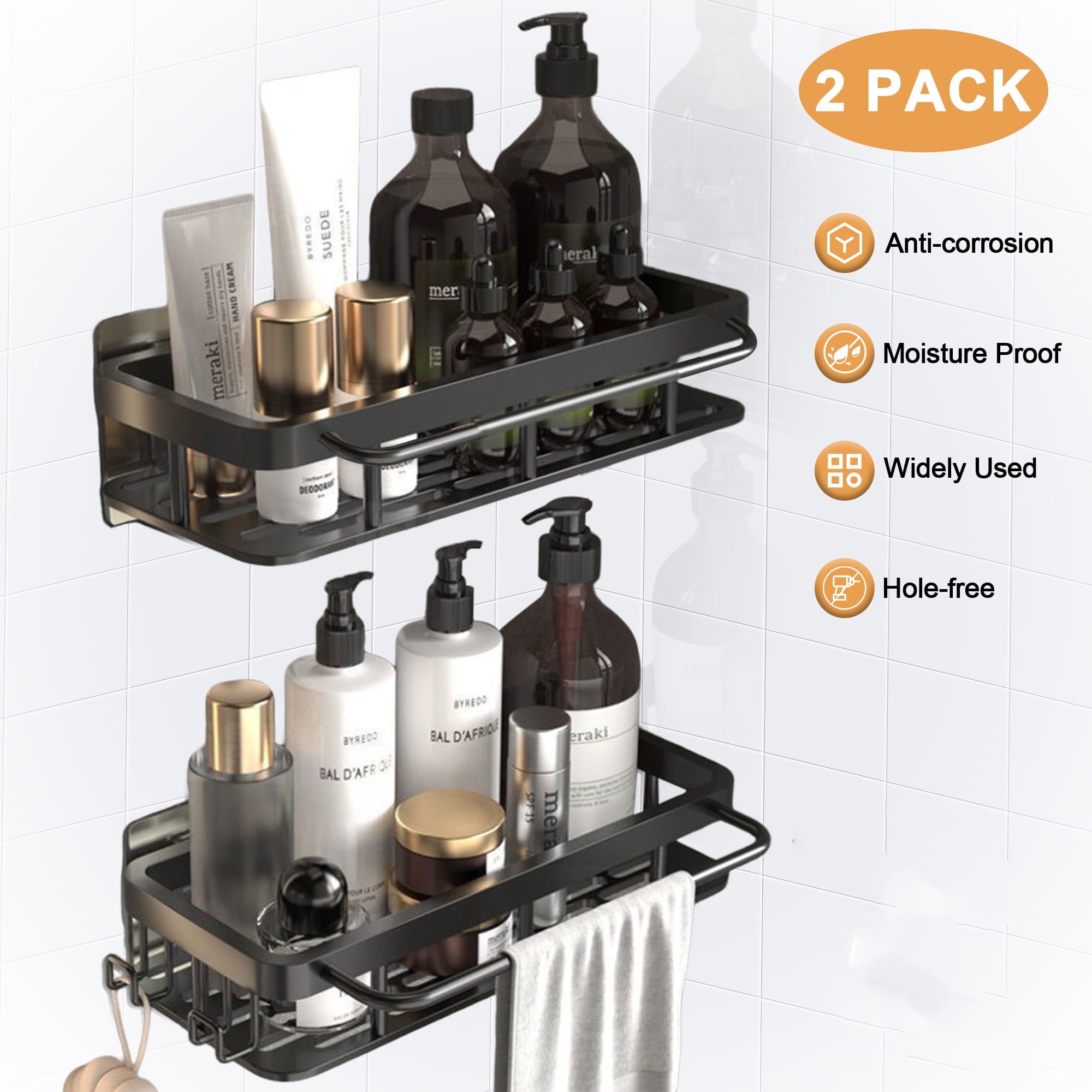 2 Pack Shower Shelves for Inside Shower with Hooks No Drilling ...