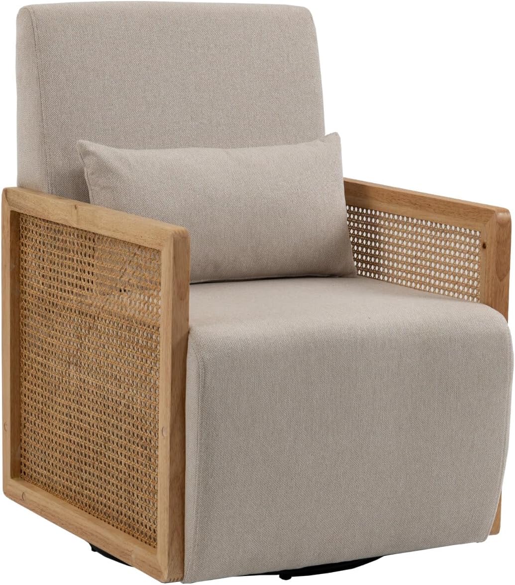 voqoomkl Modern Upholstered Swivel Chair, 360 Degree Rotation Arm Chair ...