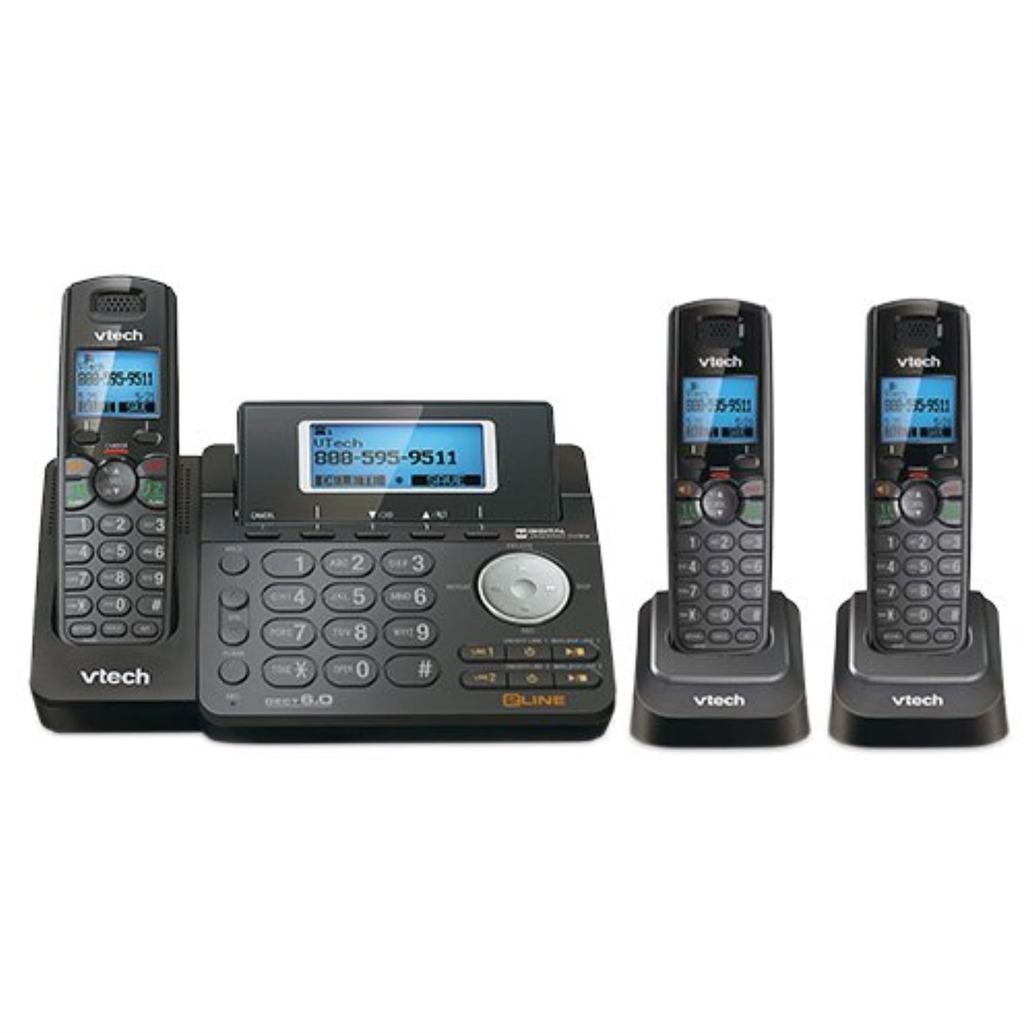 vtech ds6151-11 dect 6.0 2-line expandable cordless phone + (2) ds6101 ...