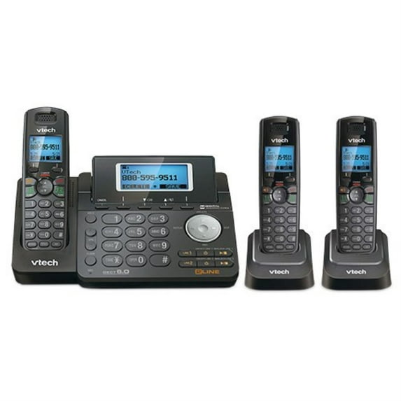 vtech ds6151-11 dect 6.0 2-line expandable cordless phone + (2) ds6101-11 accessory handset ...