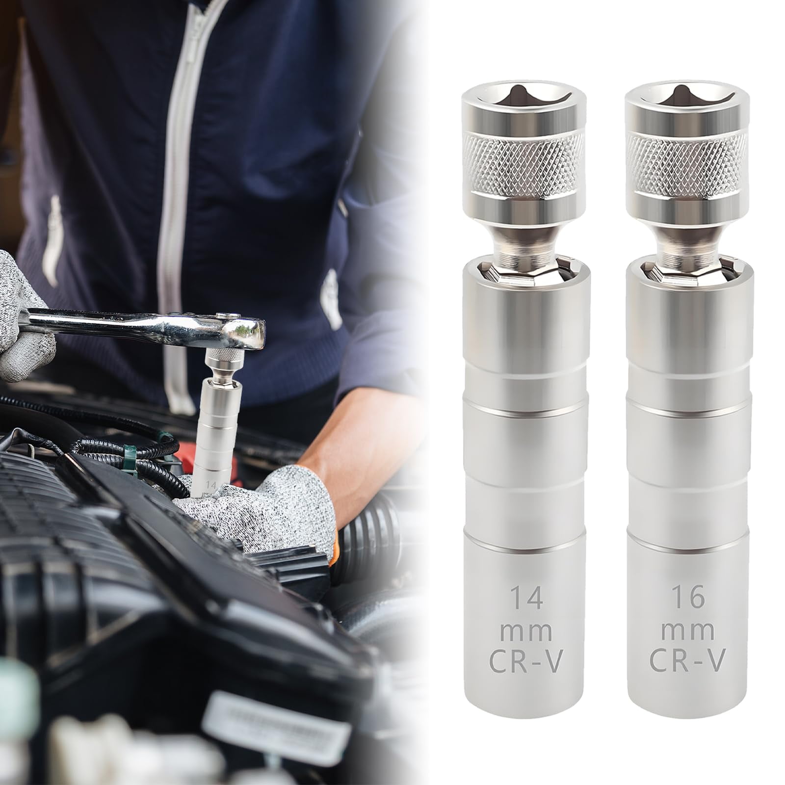 vvag 14mm&16mm Spark Plug Socket Set, Swivel Magnetic Spark Plug Socket ...