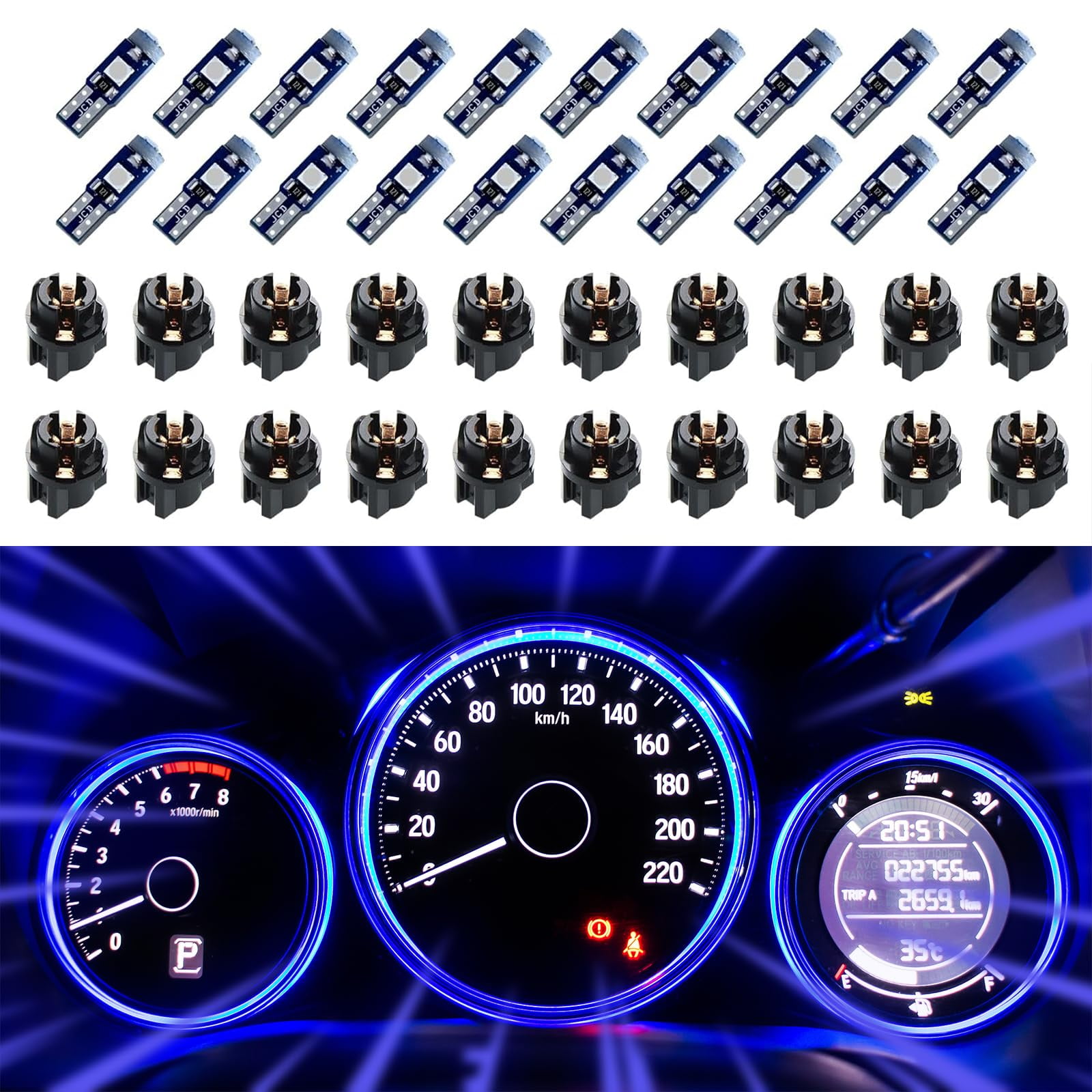 vvag 20PCS Car LED Dash Lights with H2FSDTwist Lock Socket, T5 3030-3SMD Bright Instrument ...