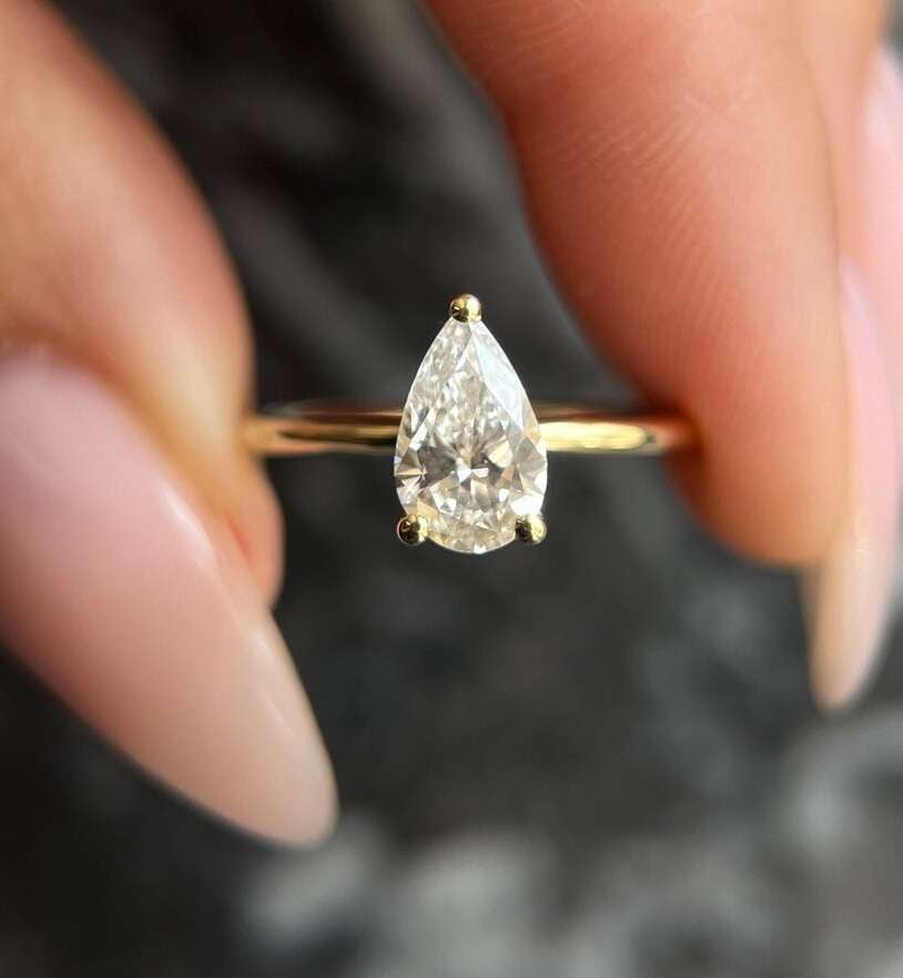 vylahjewellery 1 Ct Pear Cut Diamond Solitaire Engagement Ring 14k Gold ...