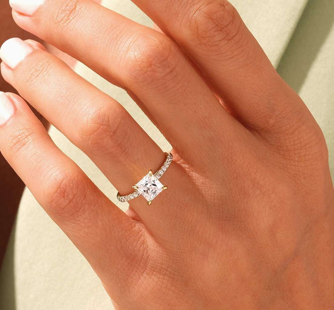 vylahjewellery 18K Rose Gold Diamond Ring 2 CT Princess Cut Moissanite Engagement Brilliance ...
