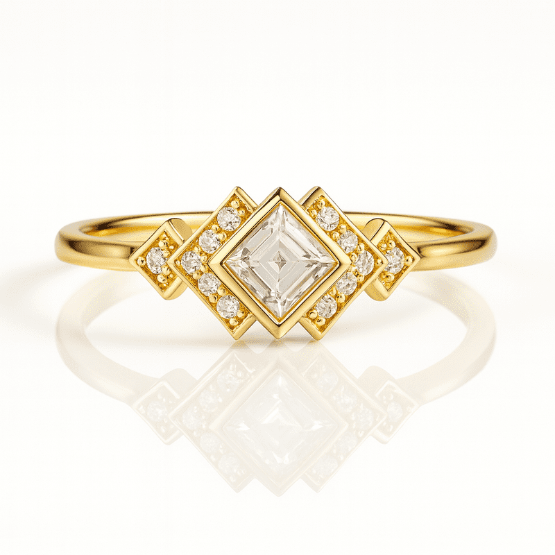 vylahjewellery 18K Yellow Gold Princess and Round Cut Moissanite ...