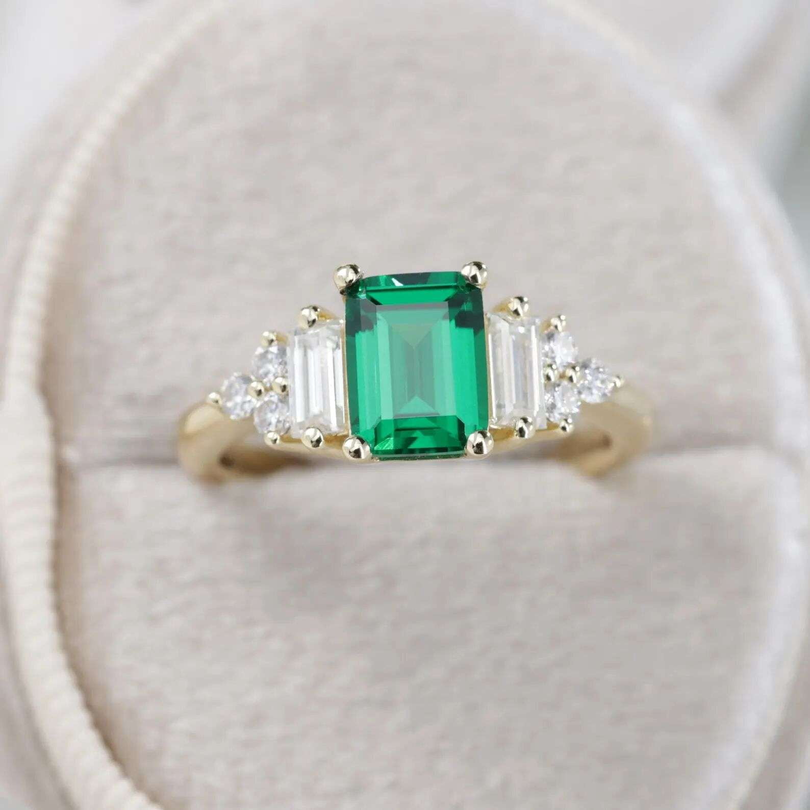 vylahjewellery Green Emerald Cut Customize 3 Ct Diamond Ring Plated ...