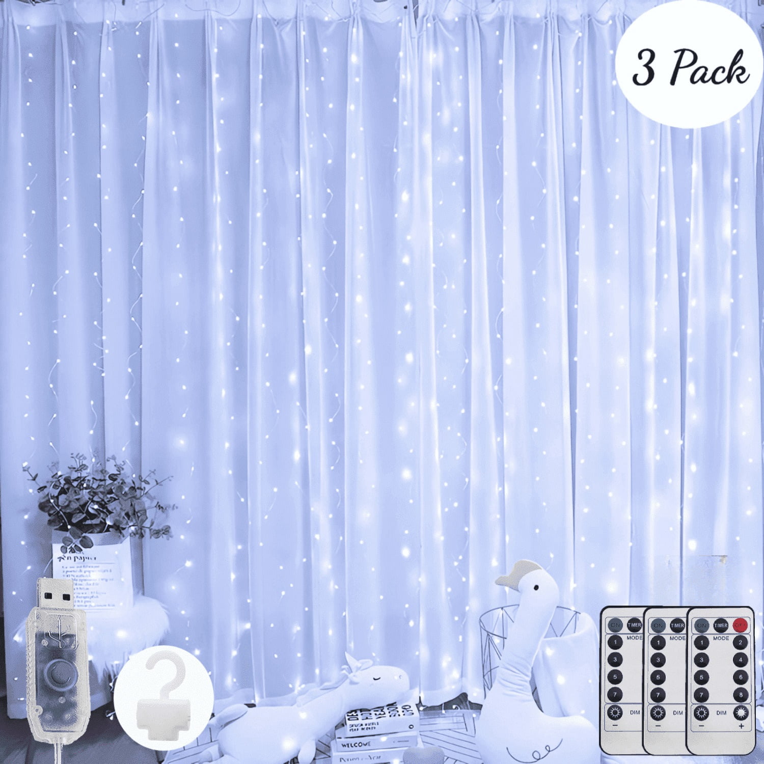 w Curtain Lights,3 Pack 900 LED Bedroom Curtain Lights,8 Modes Curtain ...