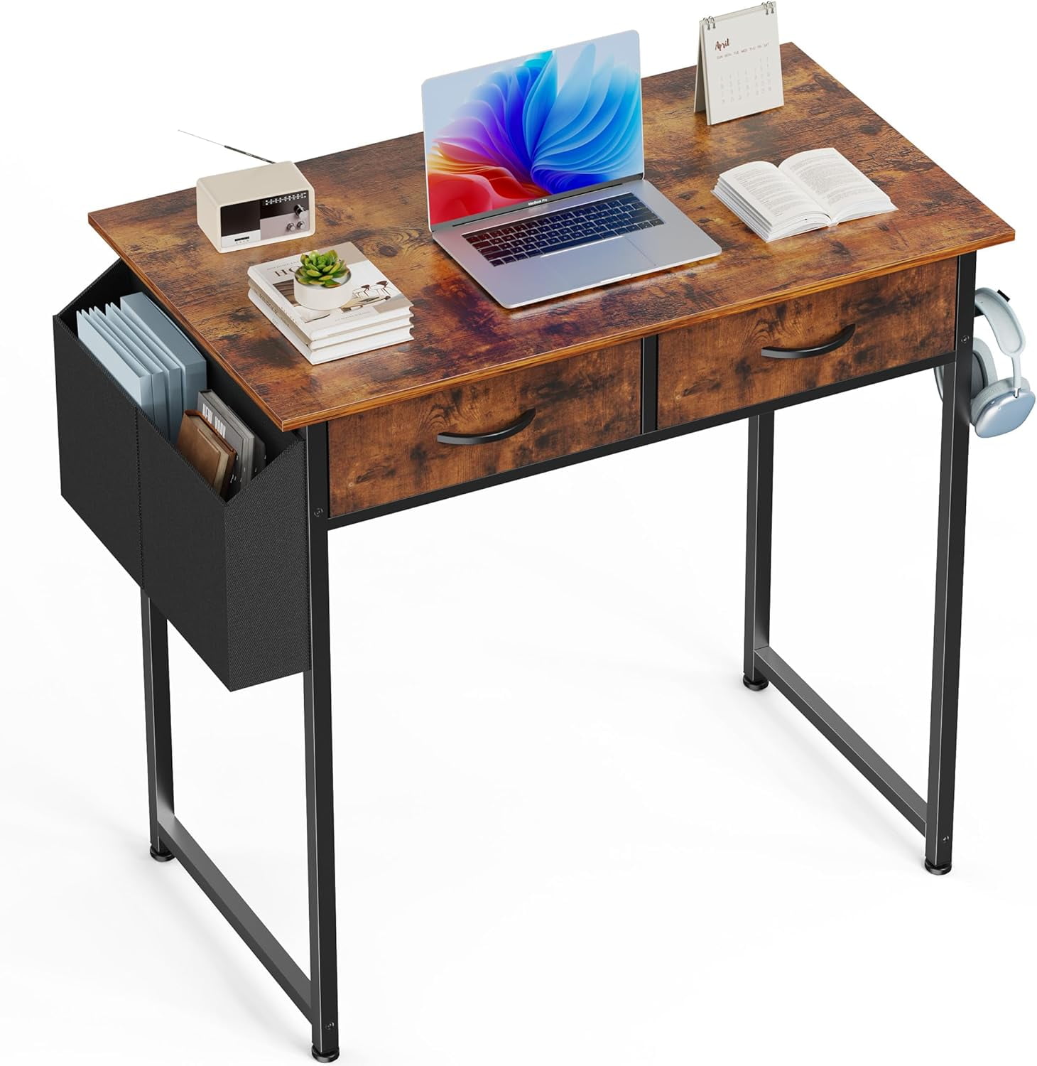 Bigleap 32 Inch Computer Desk with 2 Fabric Drawers, Modern Minimalist ...