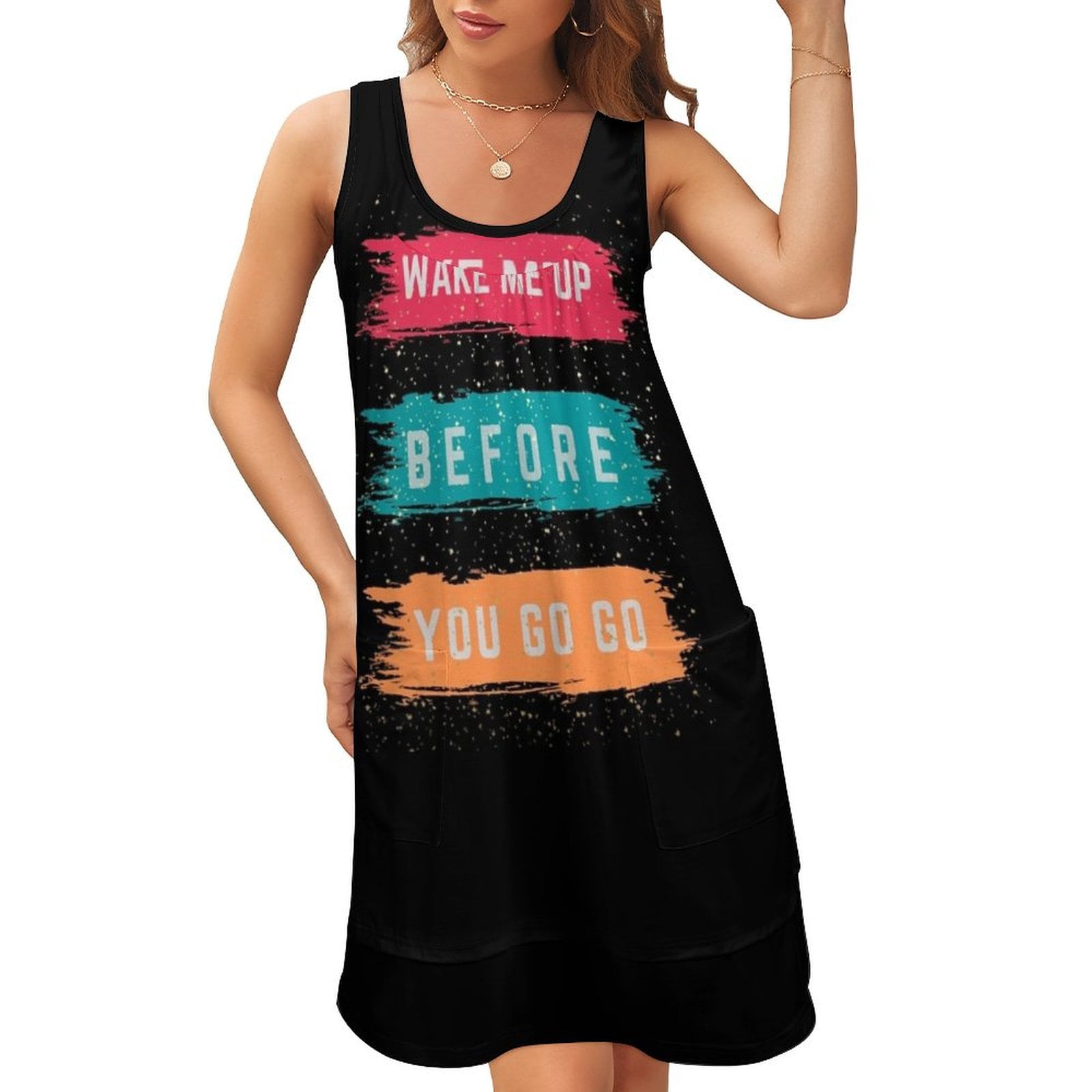 wake me up before you go go Sleeveless U-Neck Fake Two Piece Dress ...