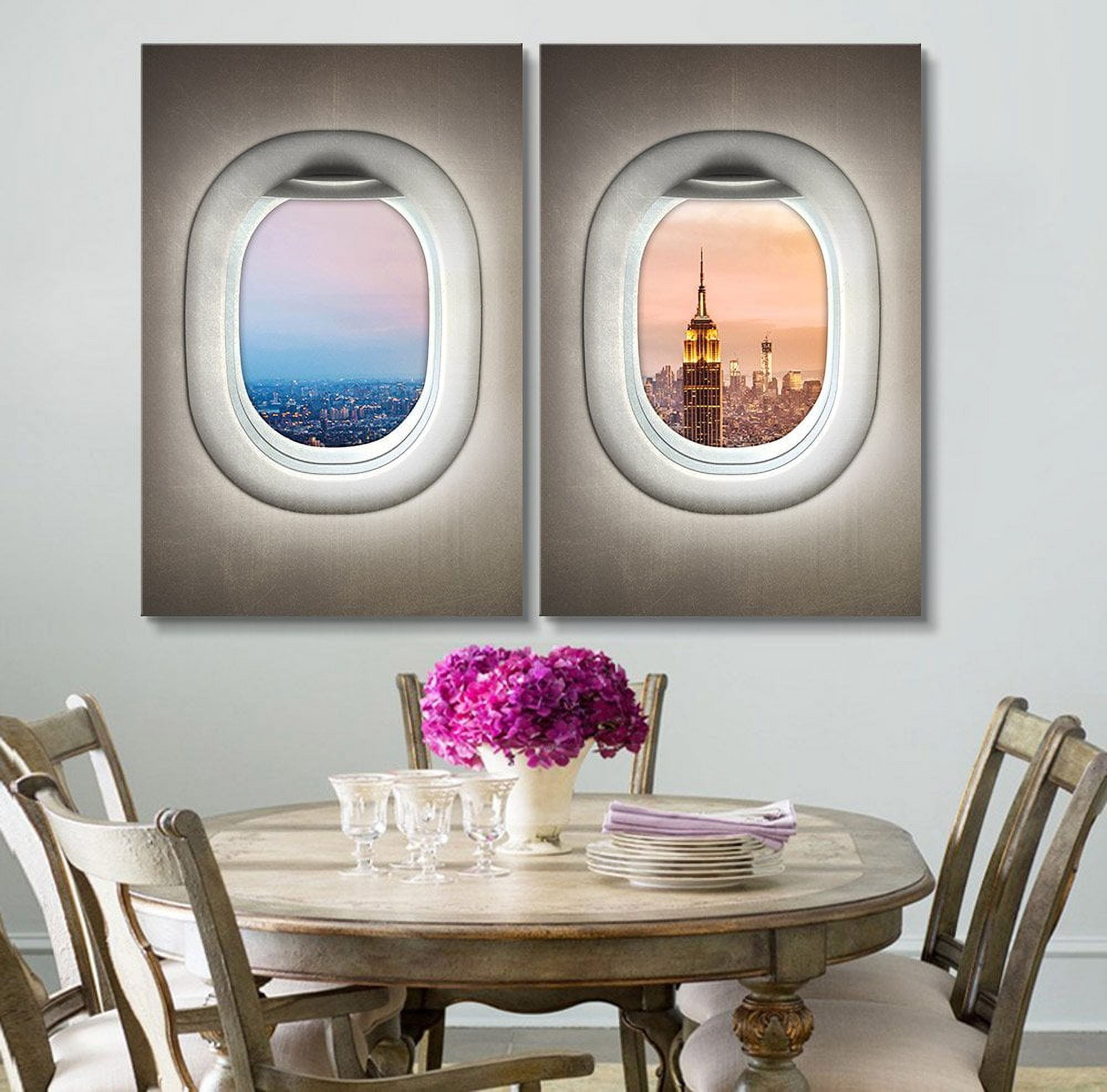 wall26 - 2 Panel Canvas Wall Art - Sunset City Scape Window View Canvas ...