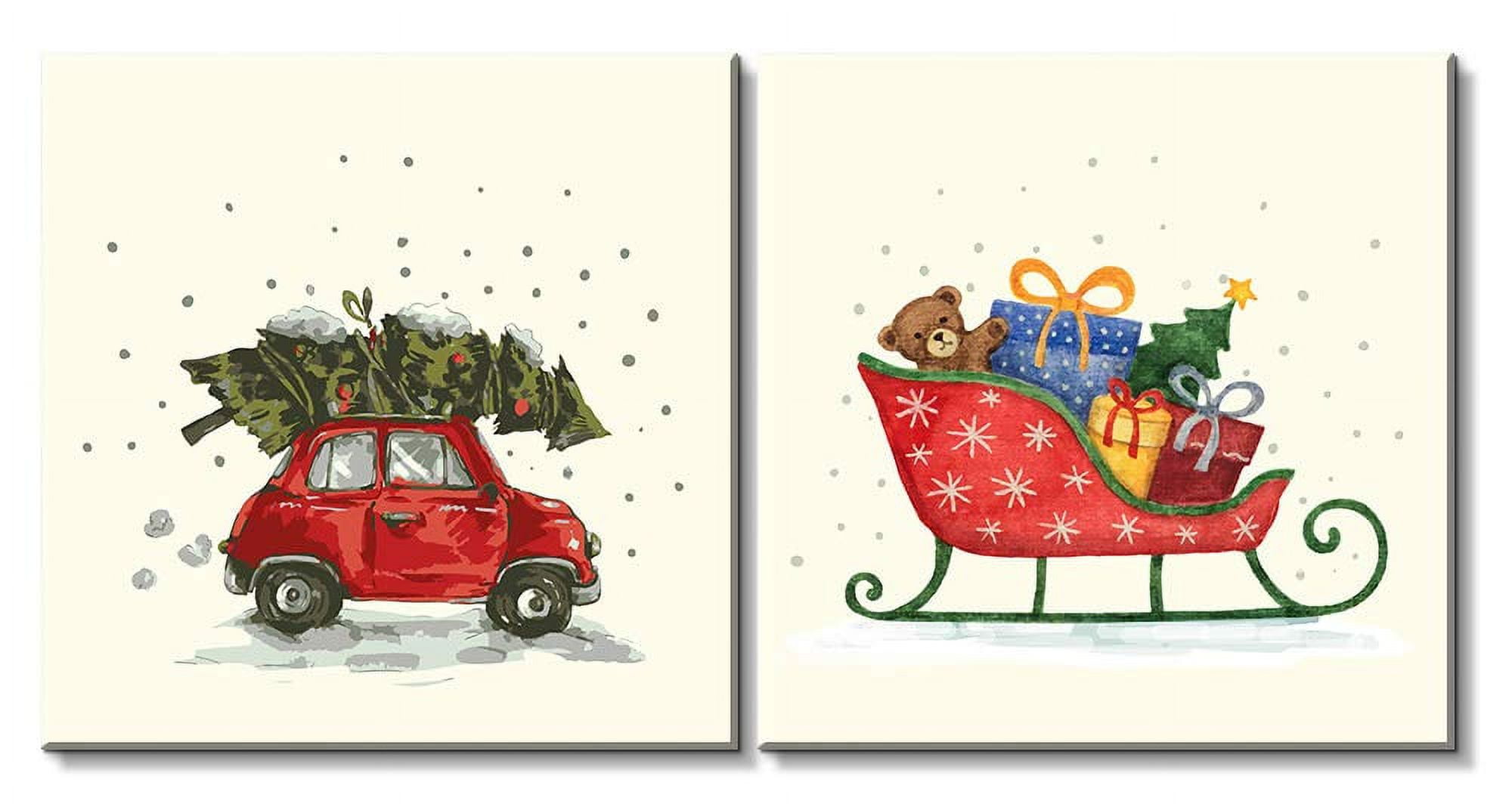 wall26 - 2 Panel Square Canvas Wall Art - Christmas Theme Drawing of ...