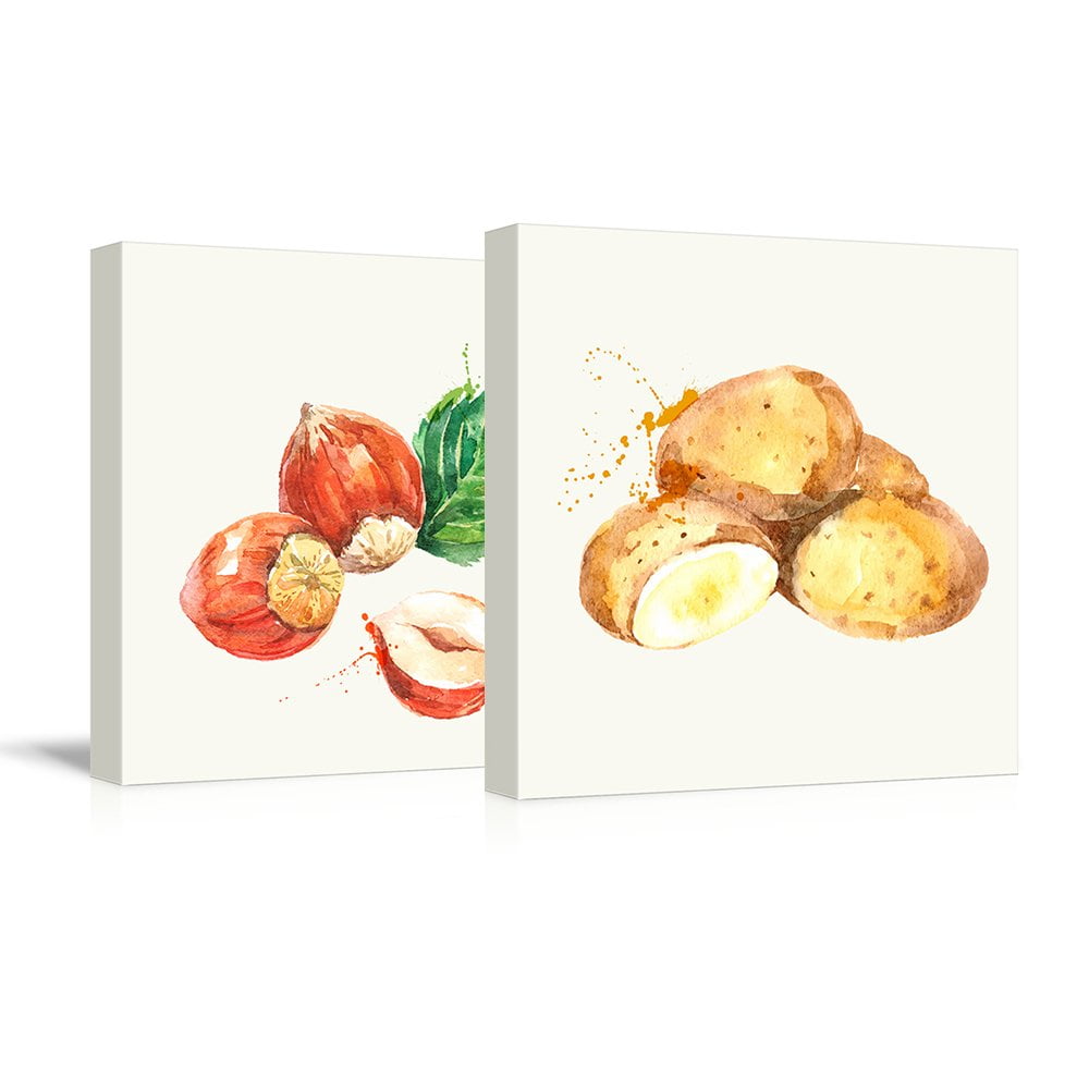 wall26 - 2 Panel Square Canvas Wall Art - Nutmeg and Potato Watercolor ...