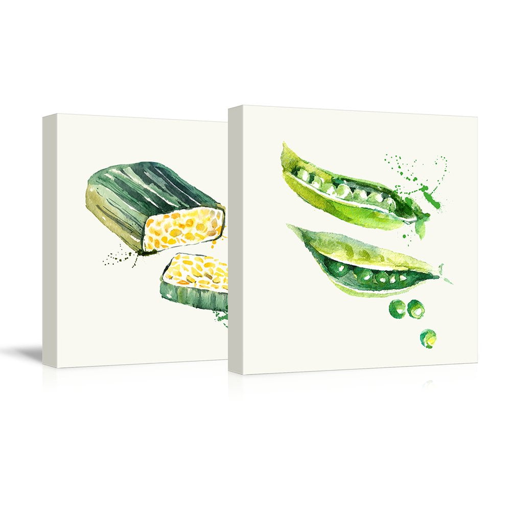 wall26 - 2 Panel Square Canvas Wall Art - Tempeh and Legumes Watercolor ...